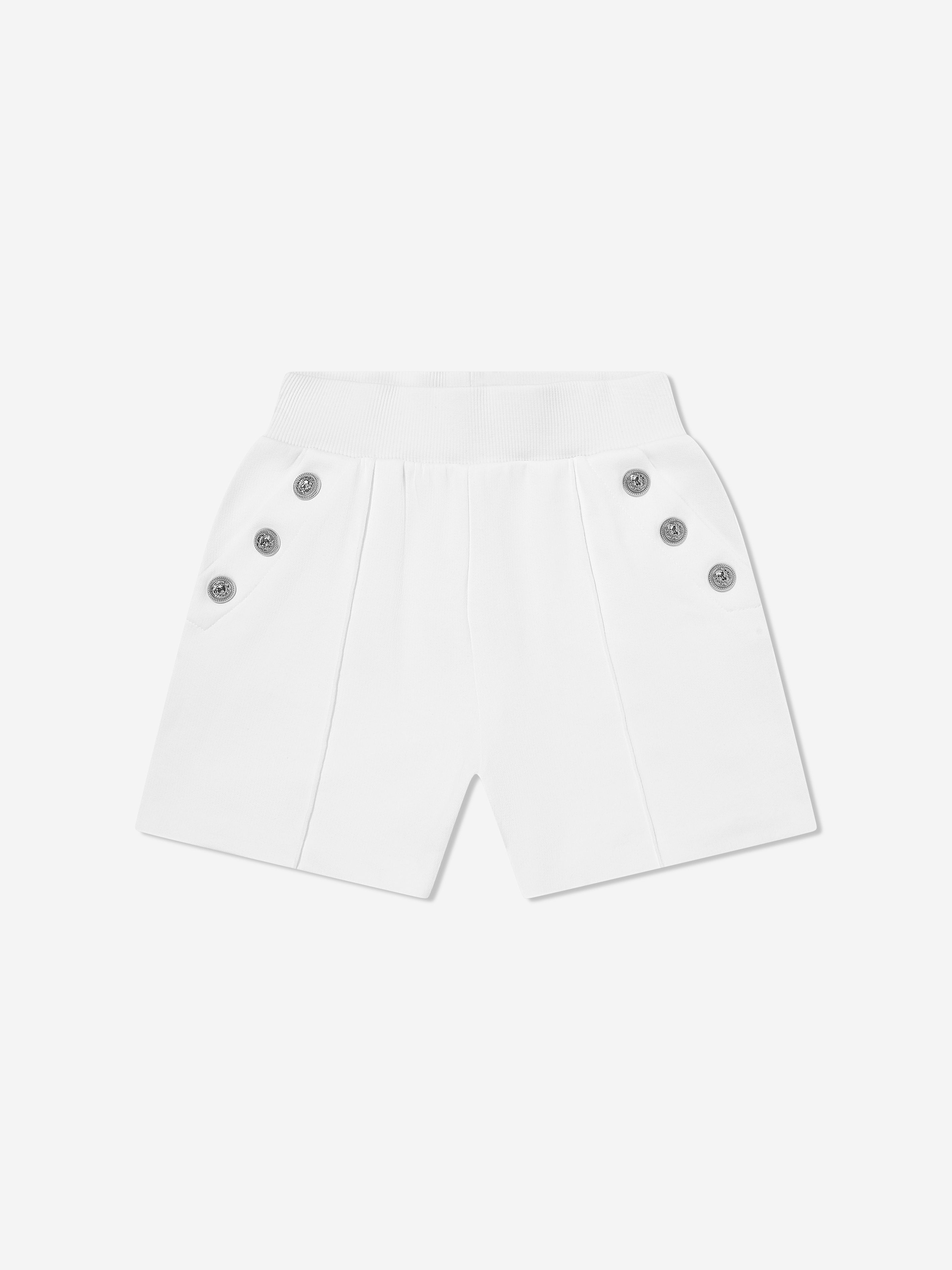 Balmain Girls Logo Button Shorts in White | Childsplay Clothing