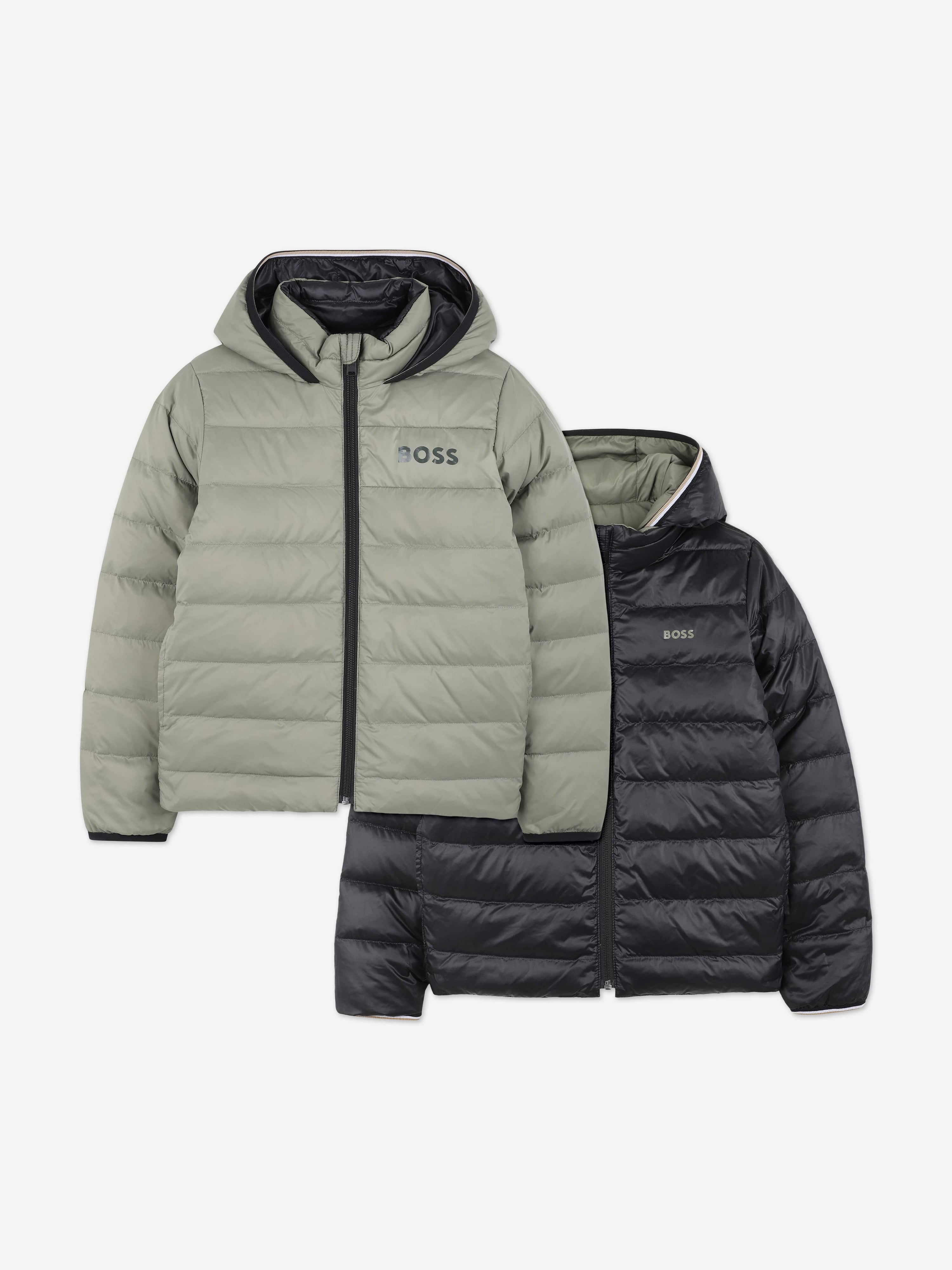BOSS Boys Reversible Down Padded Puffer Jacket in Green | Childsplay ...