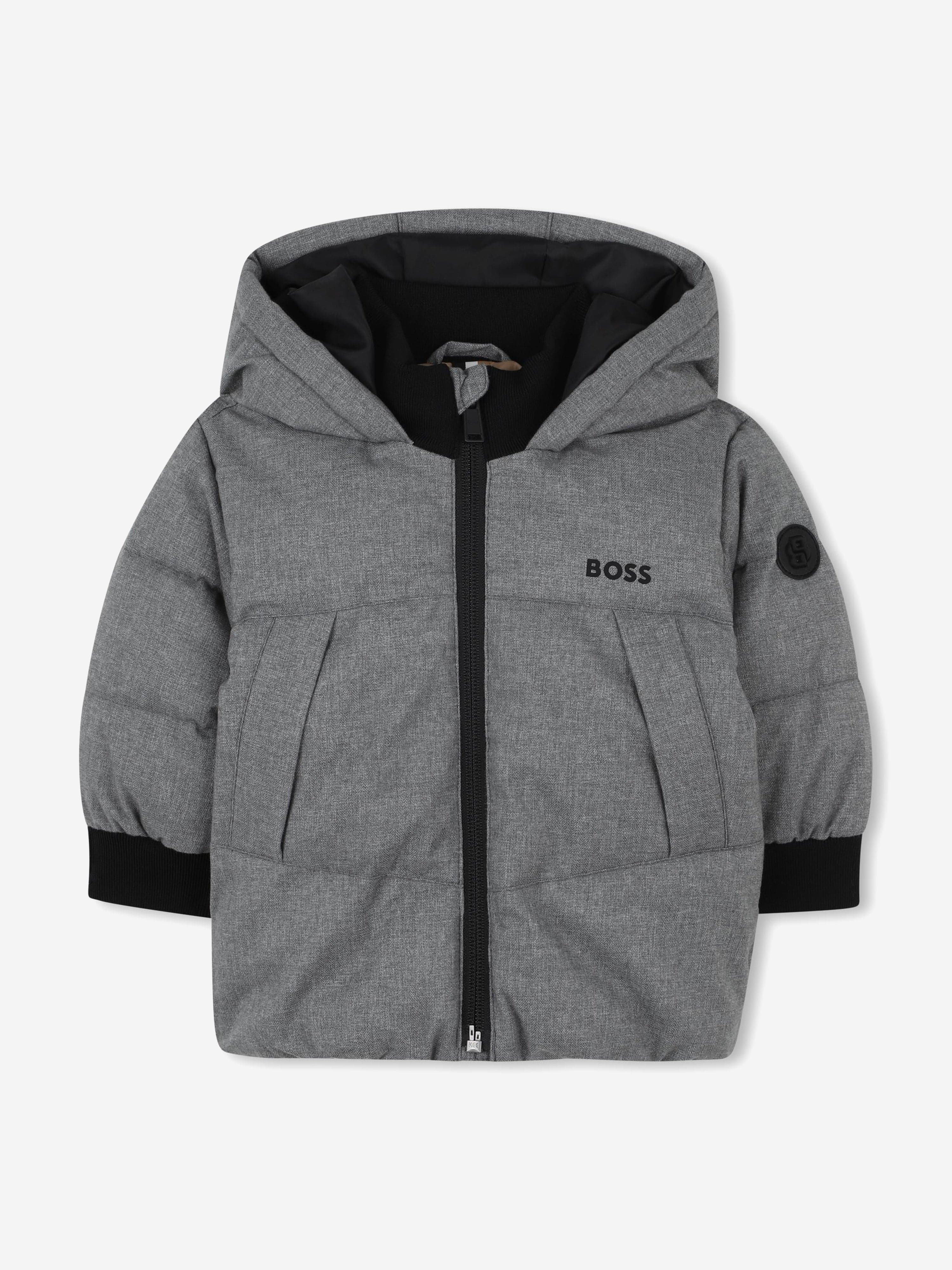 BOSS Baby Boys Flannel Effect Puffer Jacket in Grey | Childsplay ...