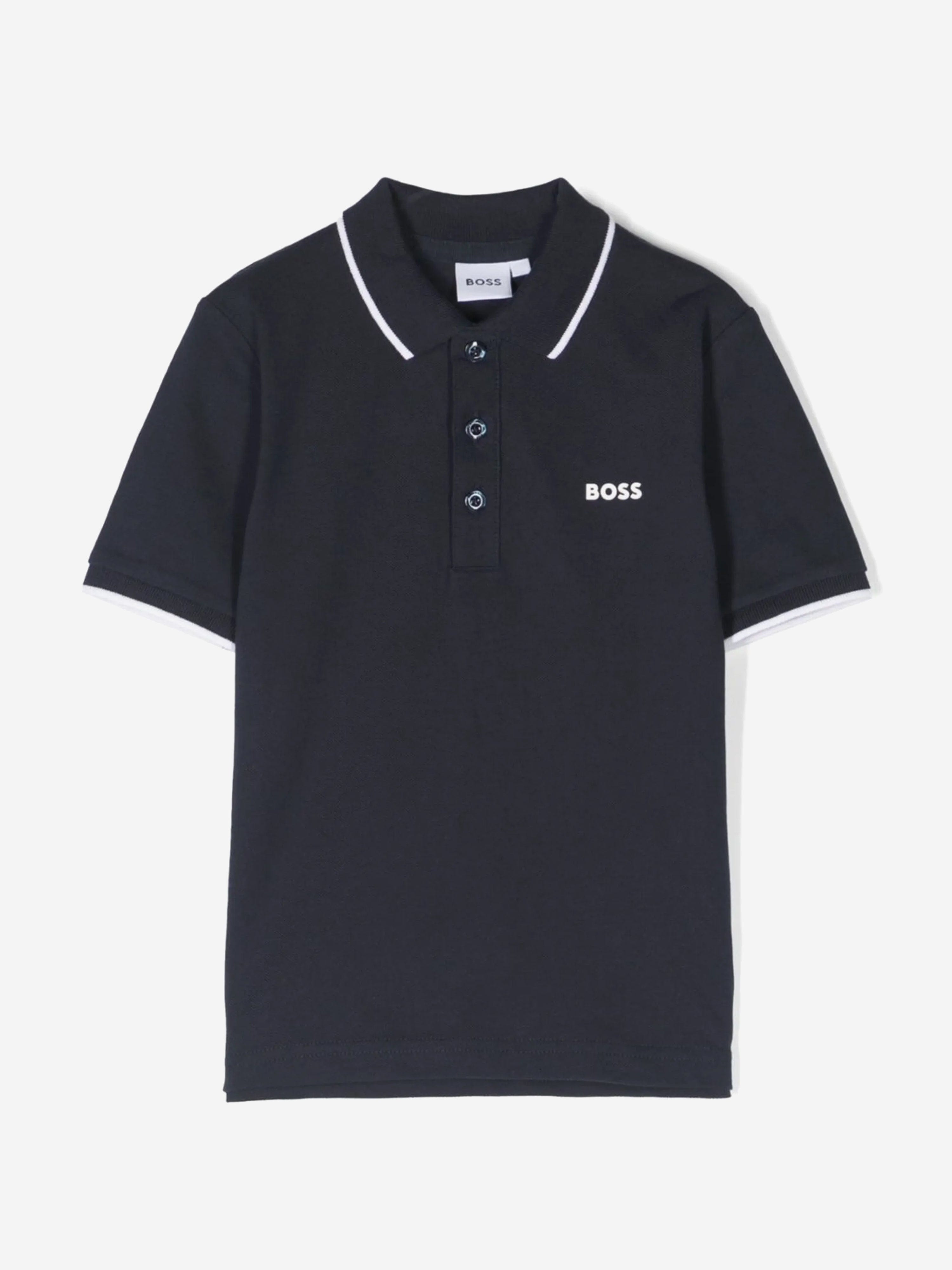 BOSS Boys Logo Print Polo Shirt in Navy | Childsplay Clothing