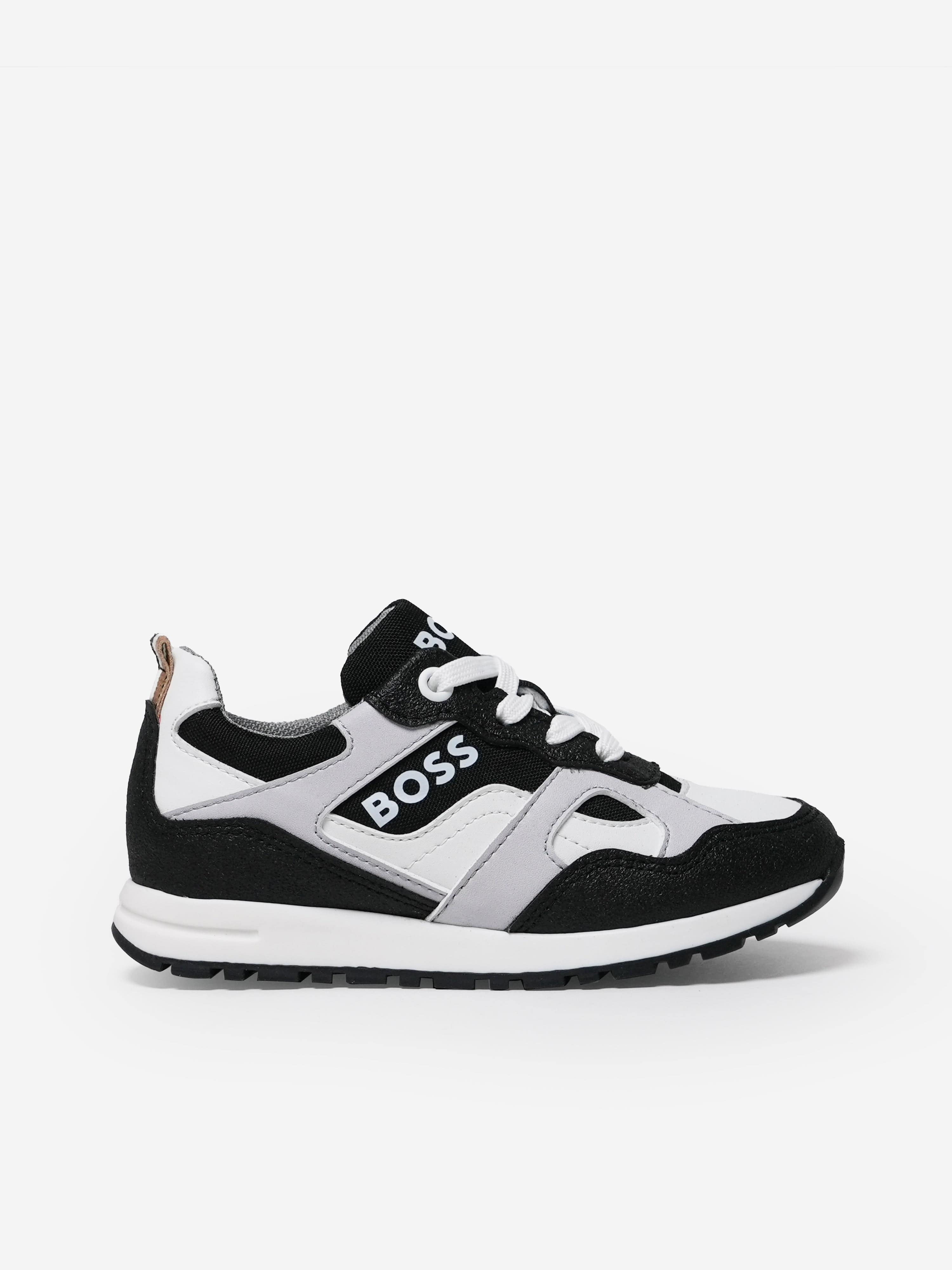 BOSS Boys Lace Up Logo Trainers in Black | Childsplay Clothing UK