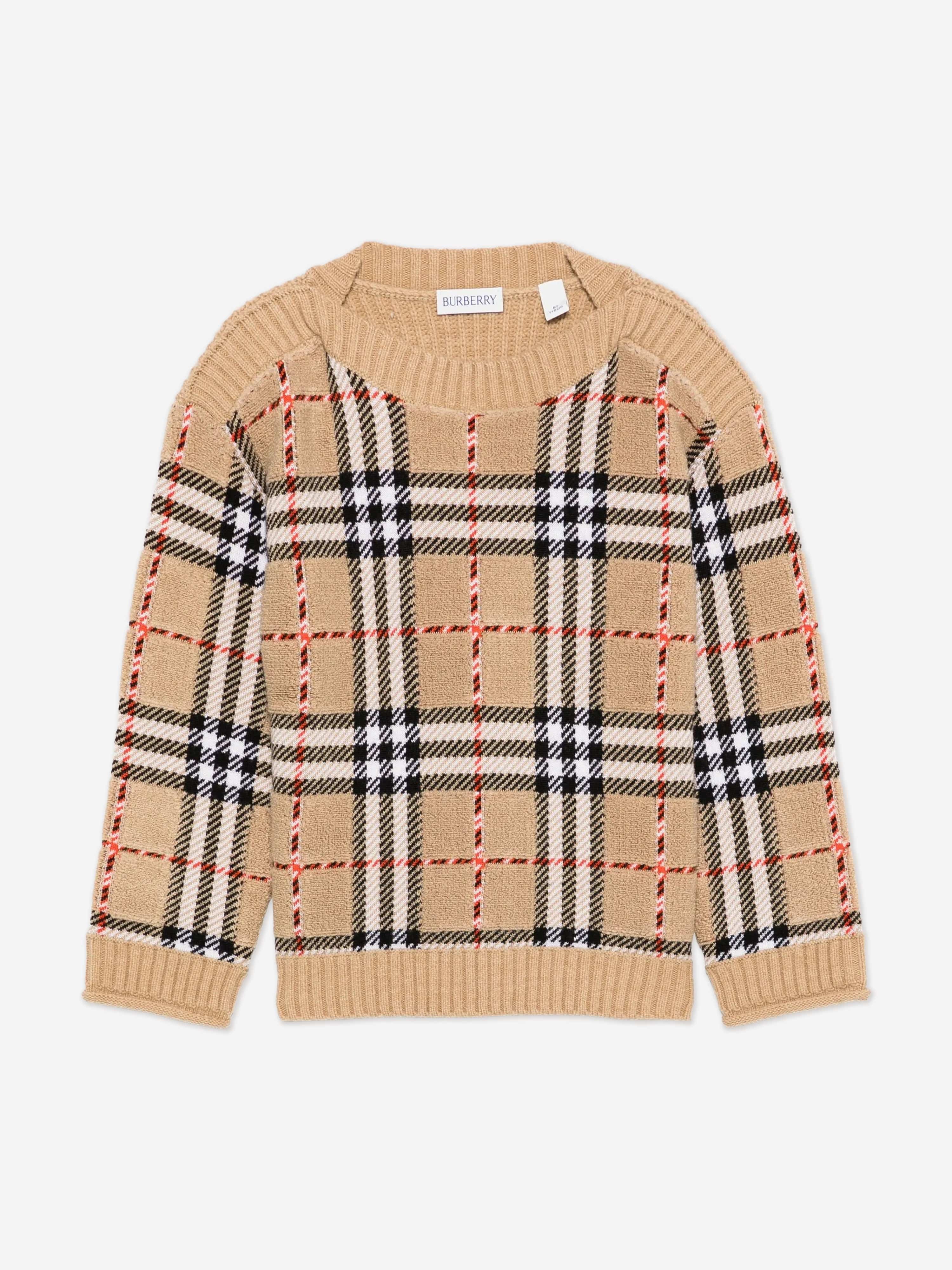 Burberry Boys Patrick Check Jumper in Beige | Childsplay Clothing
