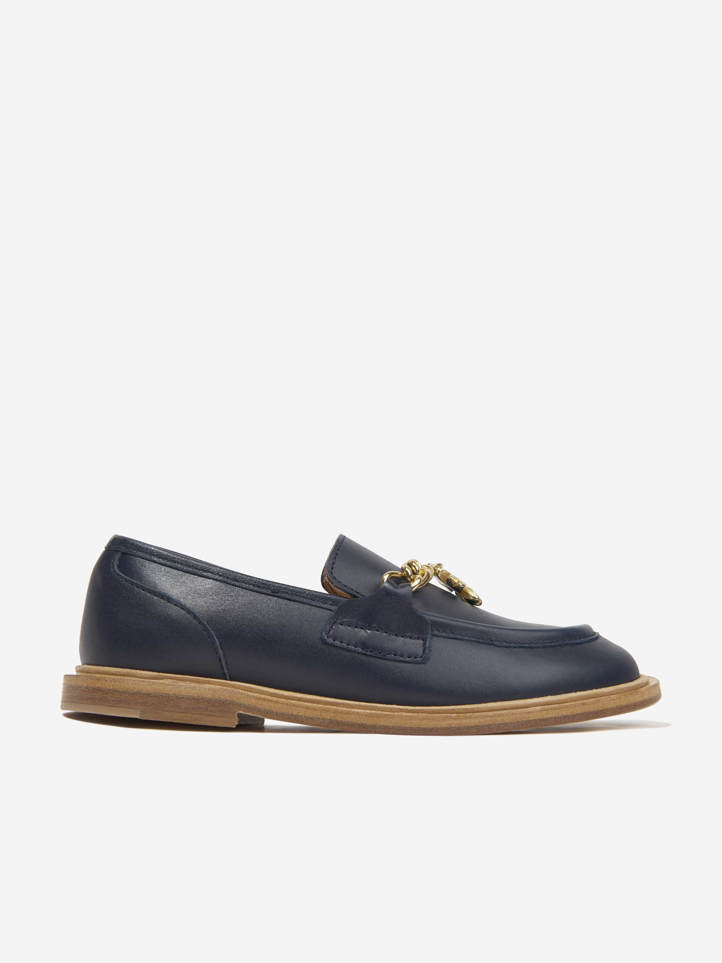 Chloé Girls Leather Moccasins in Navy | Childsplay Clothing