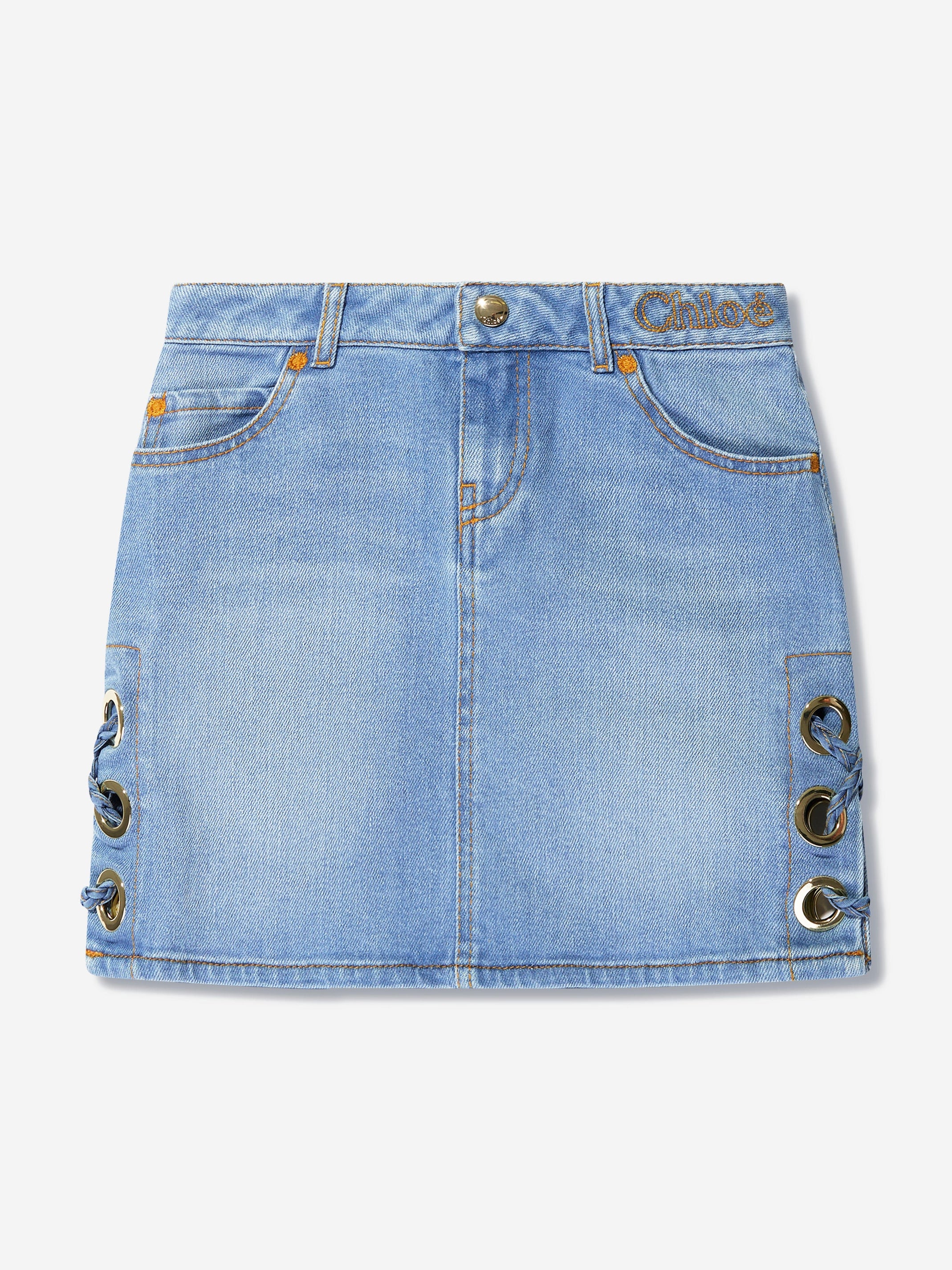 Chloé Girls Denim Braided Skirt in Blue | Childsplay Clothing