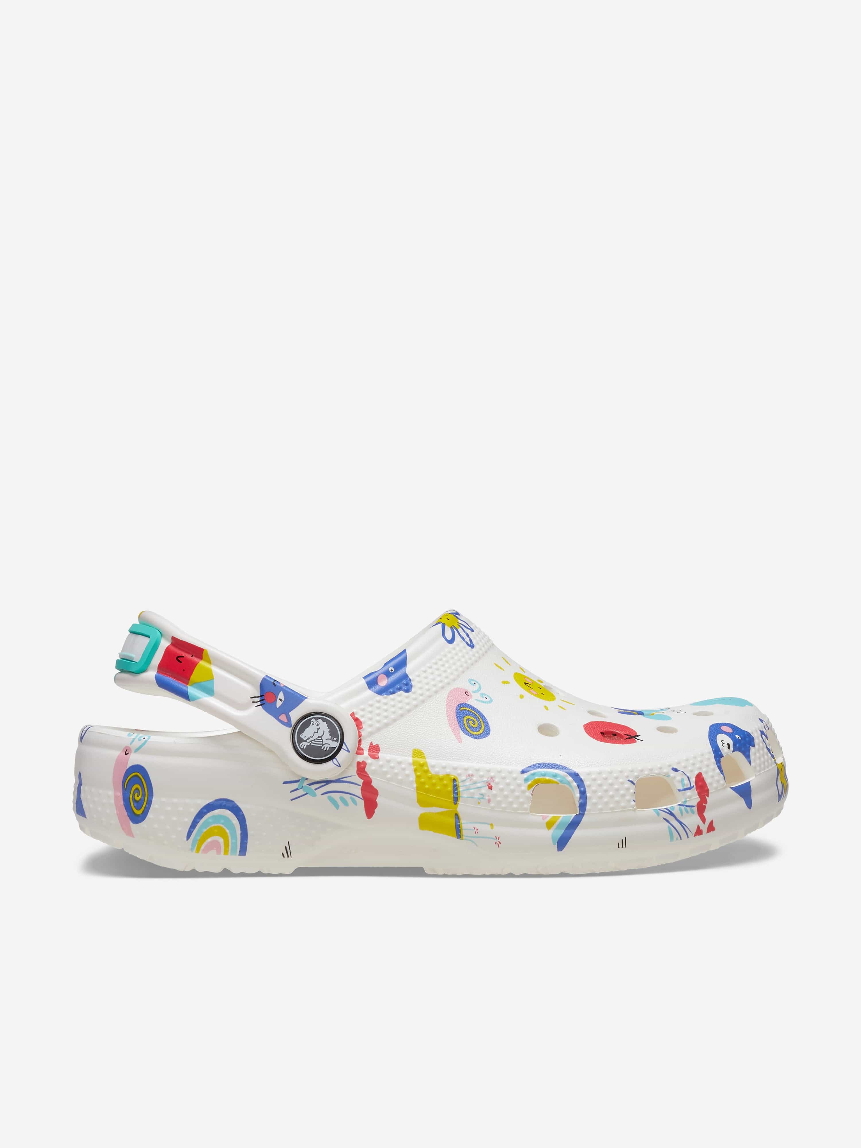Crocs Kids Classic Doodle Print Clog in White | Childsplay Clothing