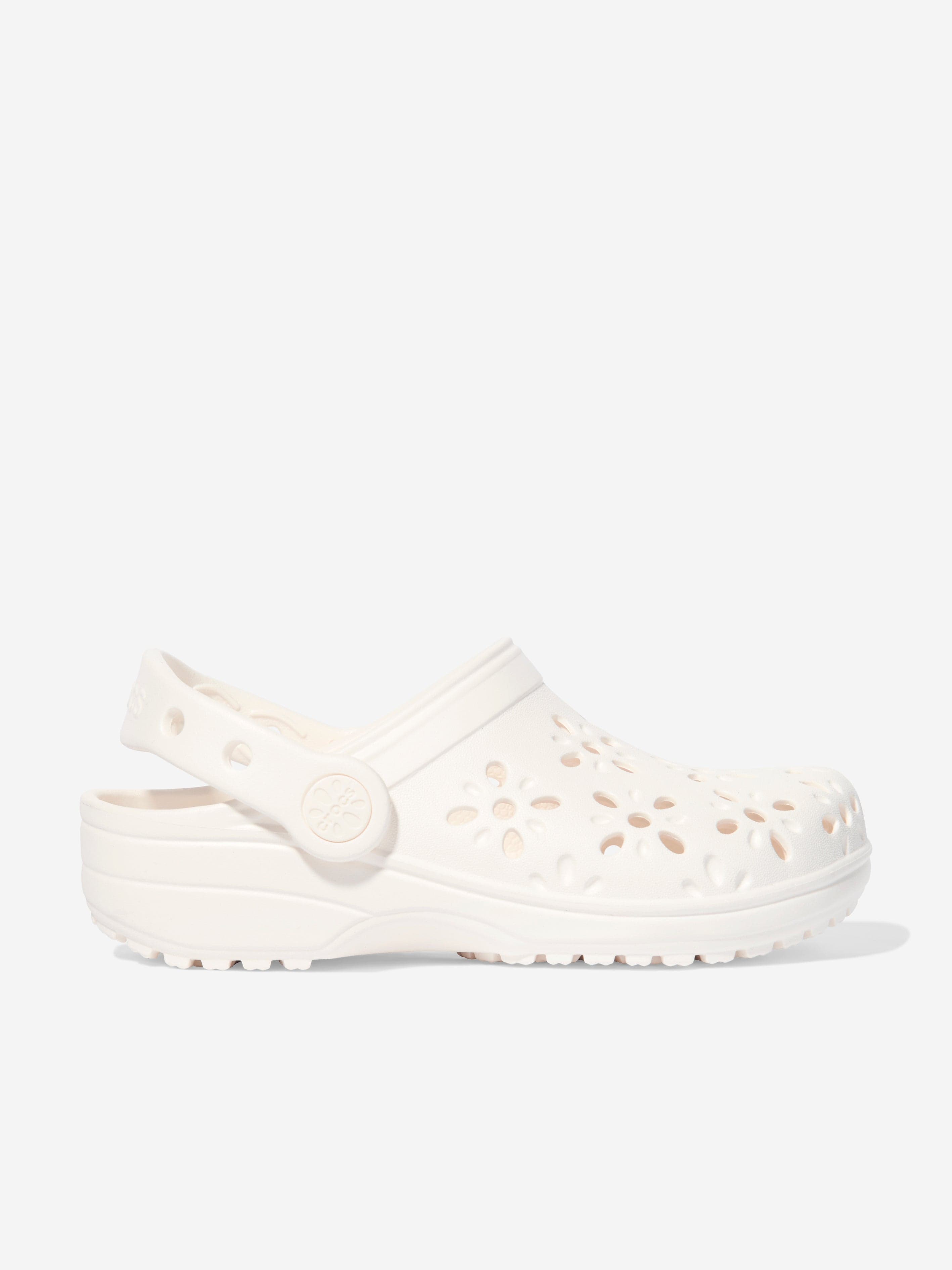 Crocs Girls Classic Floral Cut Out Clog in Ivory | Childsplay Clothing