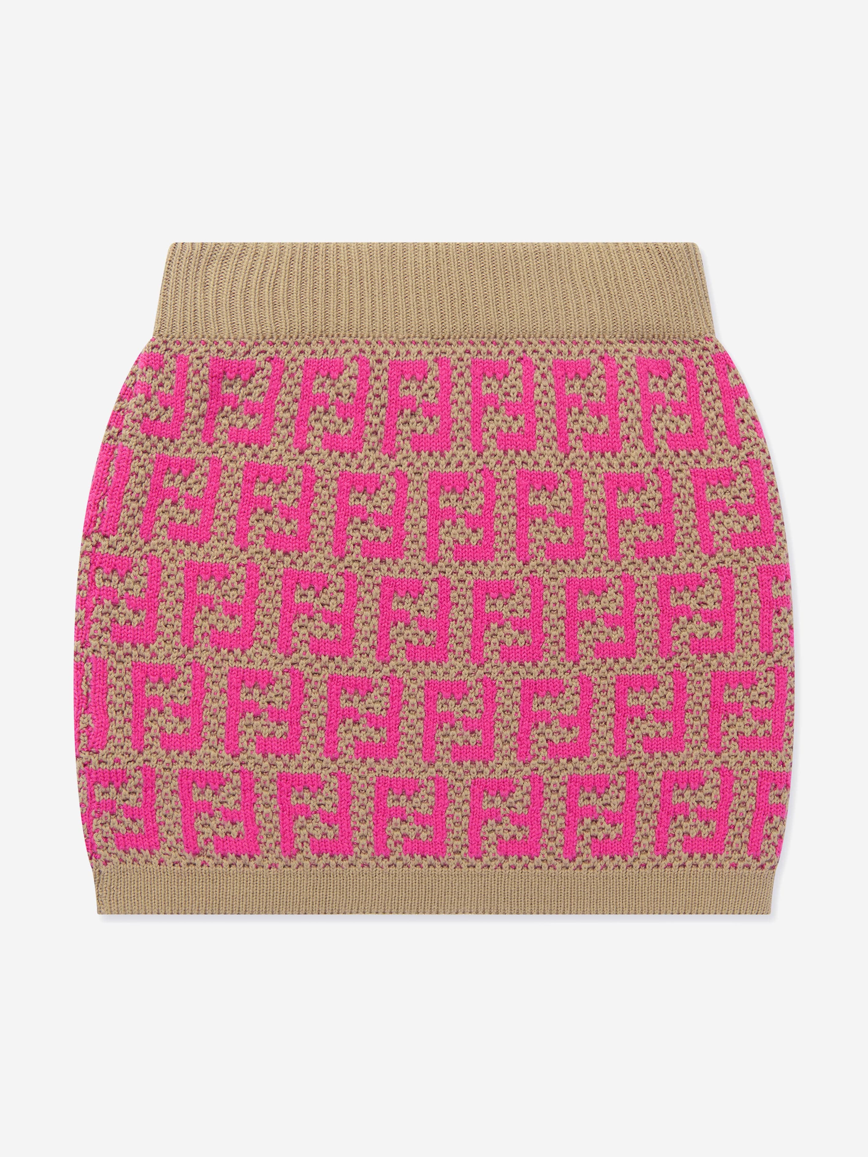 Fendi Girls Knitted FF Logo Skirt in Pink | Childsplay Clothing UK