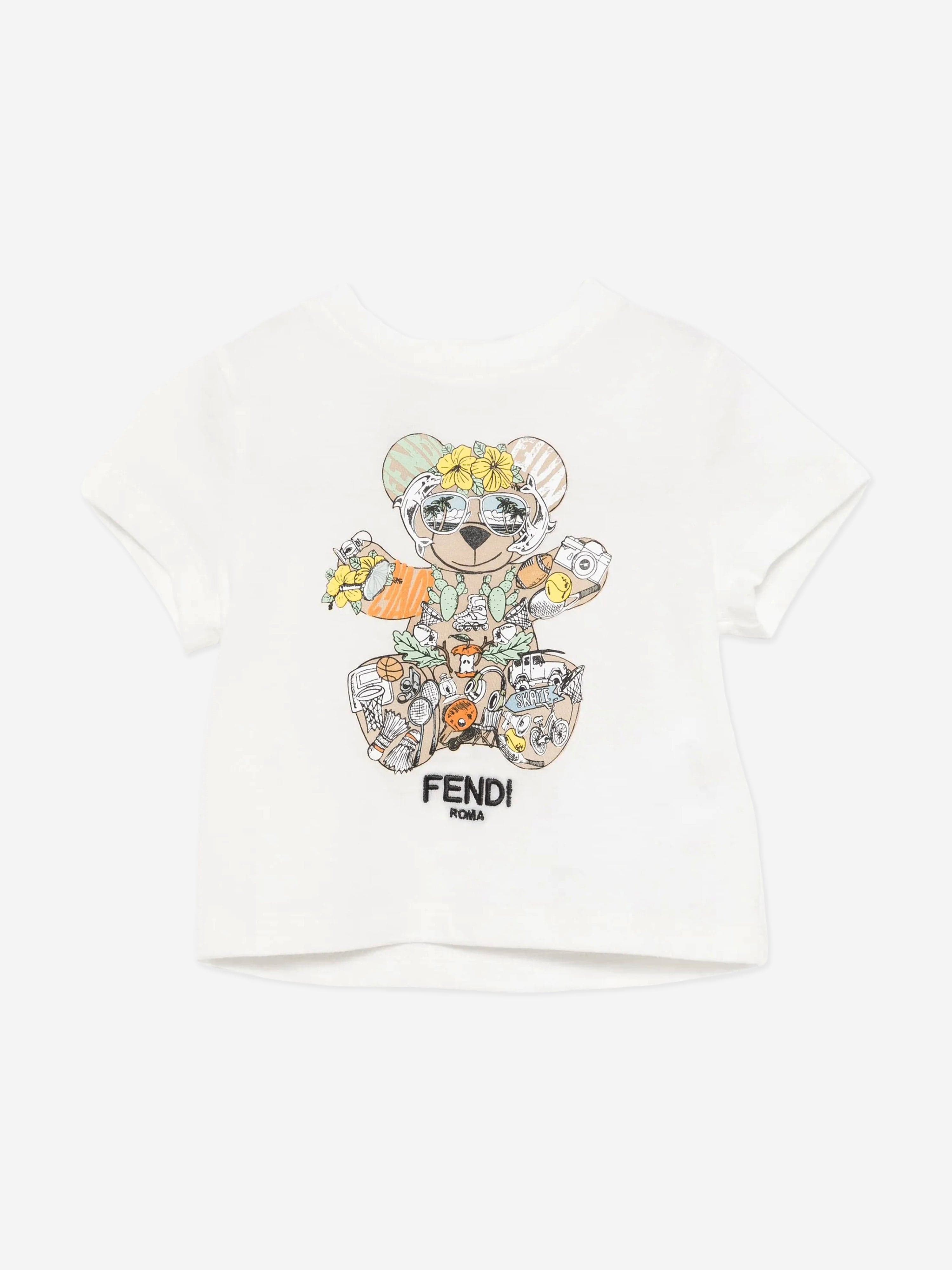 Fendi Baby Boys Teddy Bear T-Shirt in White | Childsplay Clothing UK