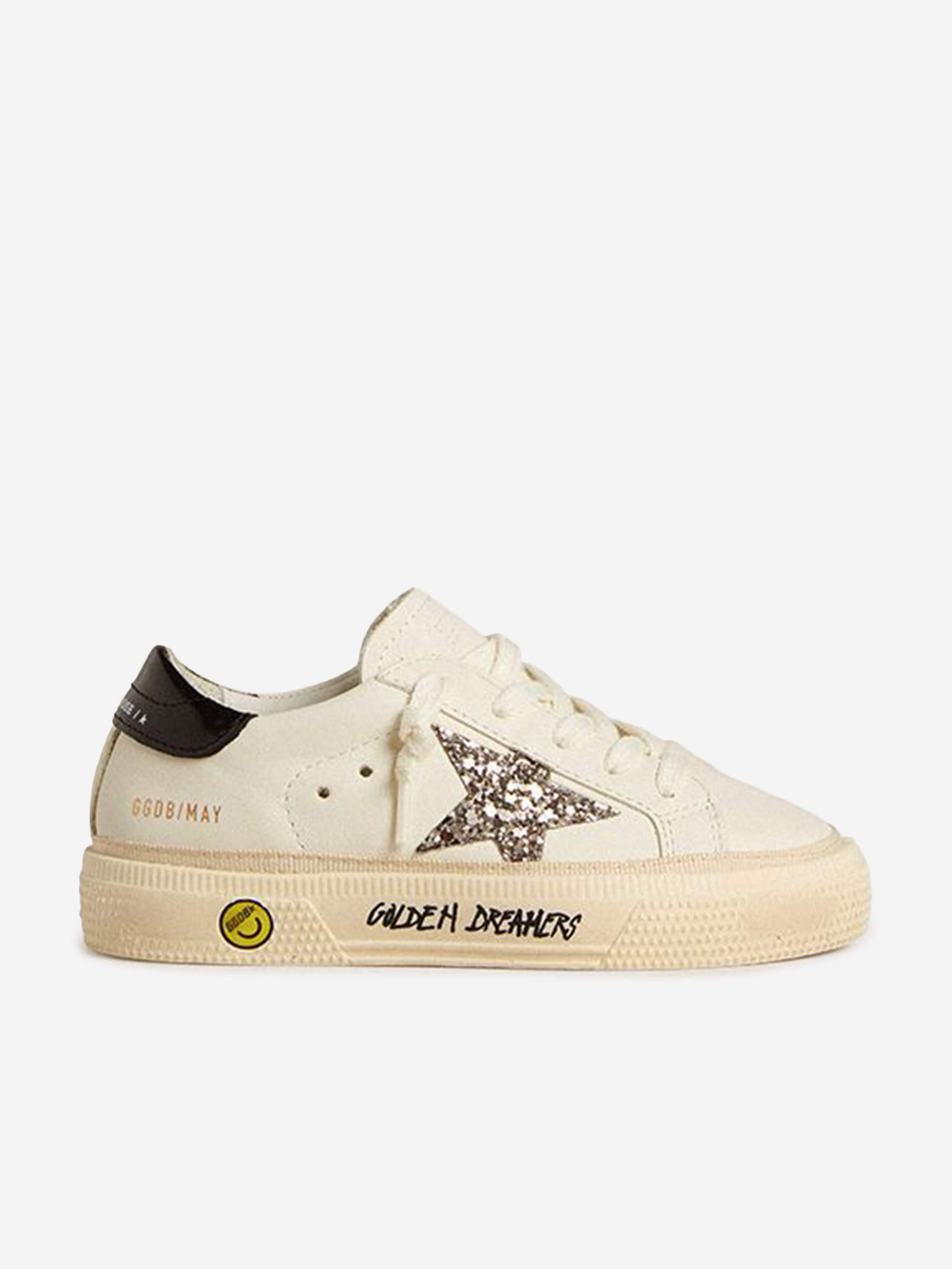 Golden Goose Girls Leather and Glitter Star May Trainers in White ...