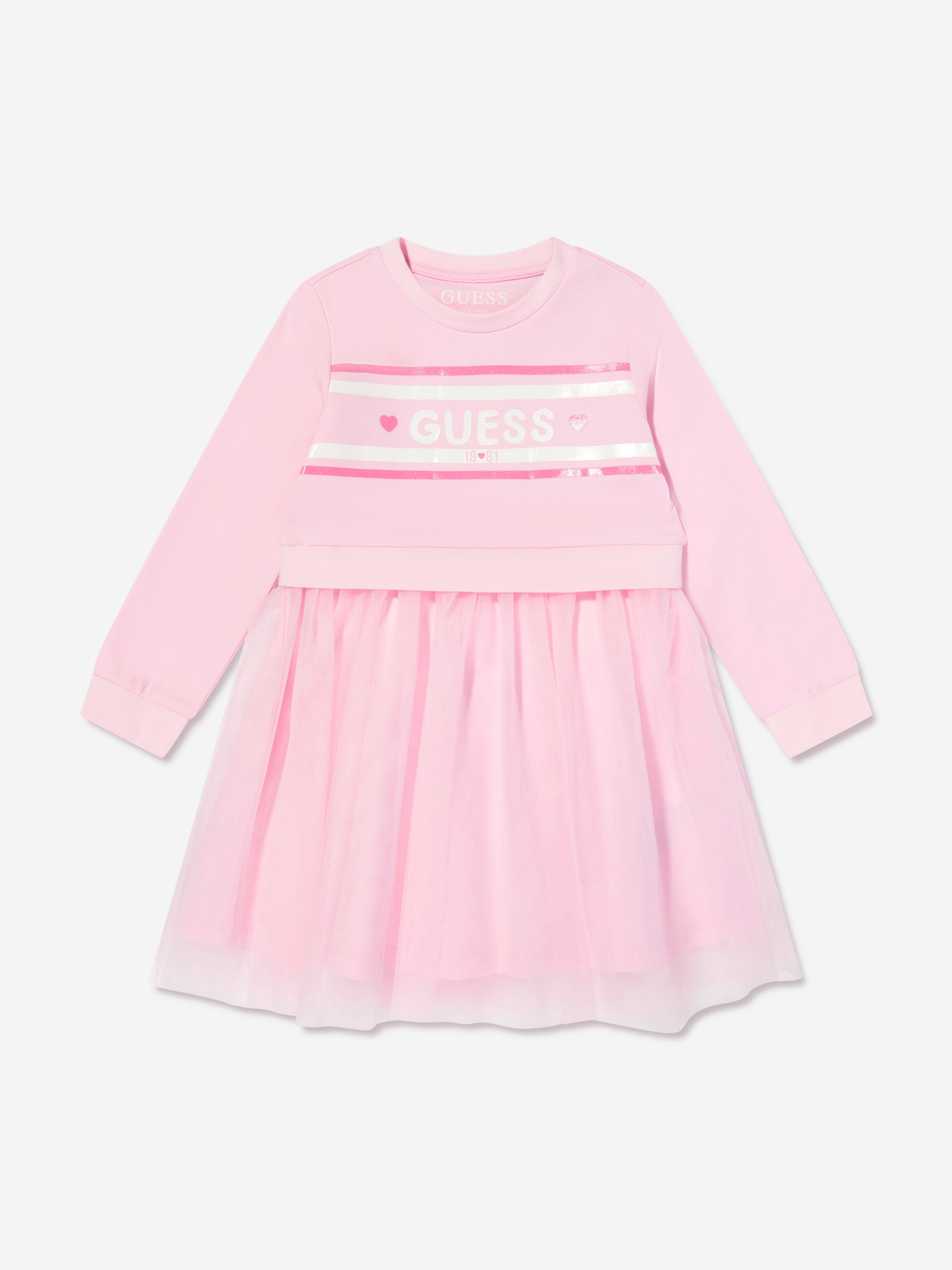 Guess Girls Mixed Fabric Dress in Pink | Childsplay Clothing UK