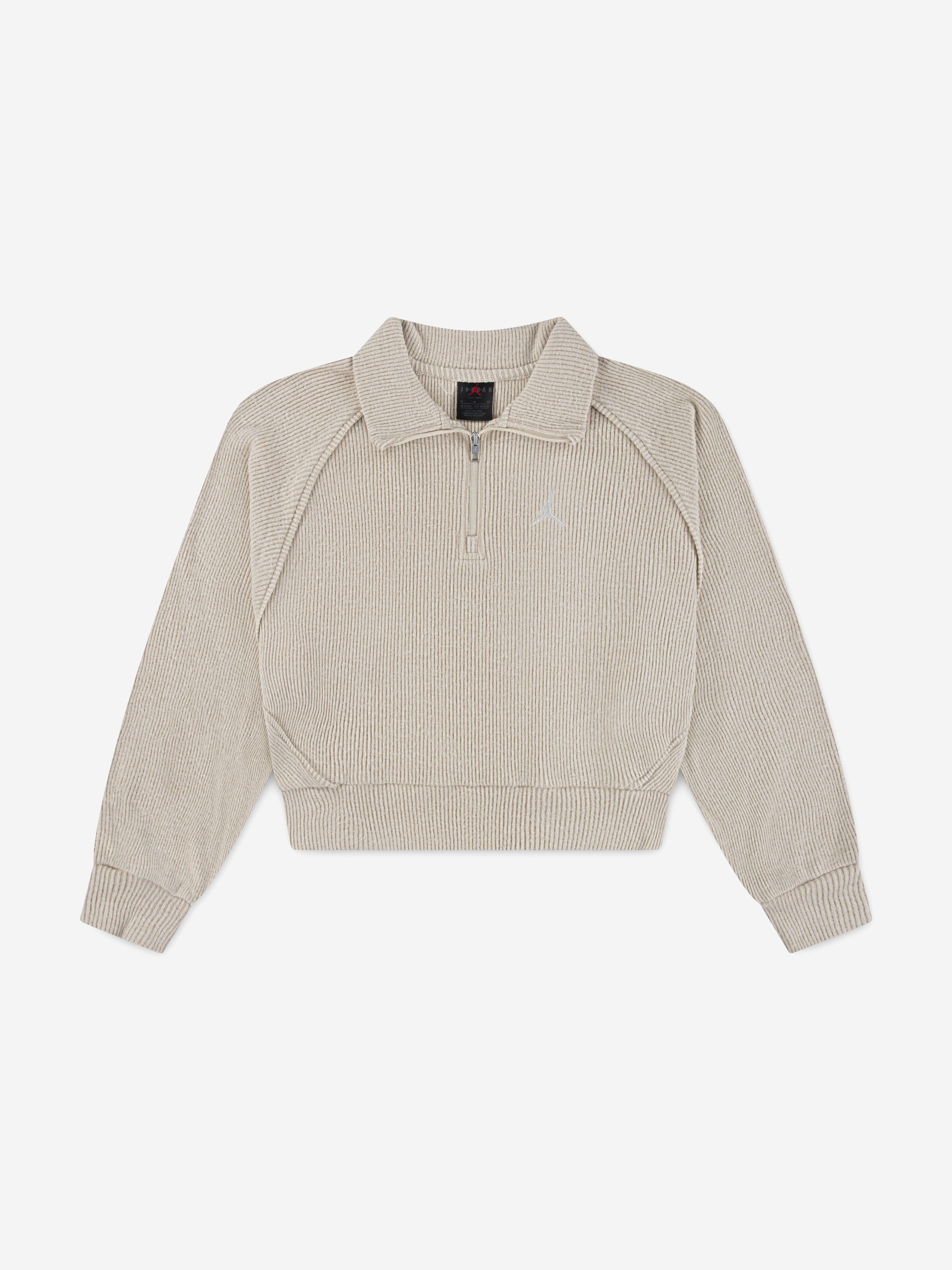 Jordan Girls Quarter Zip Sweatshirt in Beige | Childsplay Clothing