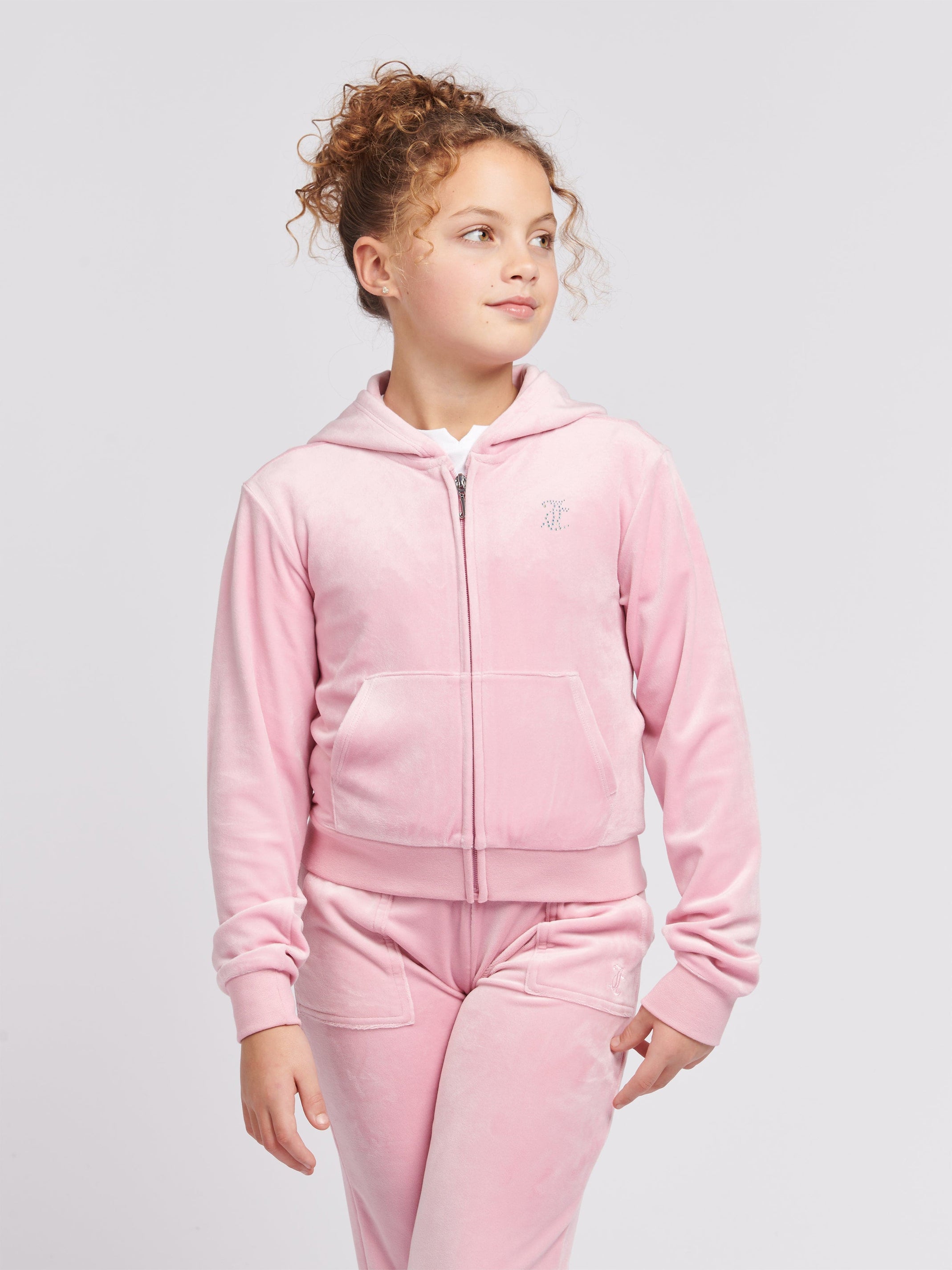 Juicy Couture Girls Diamante Logo Zip Up Top in Pink | Childsplay Clothing