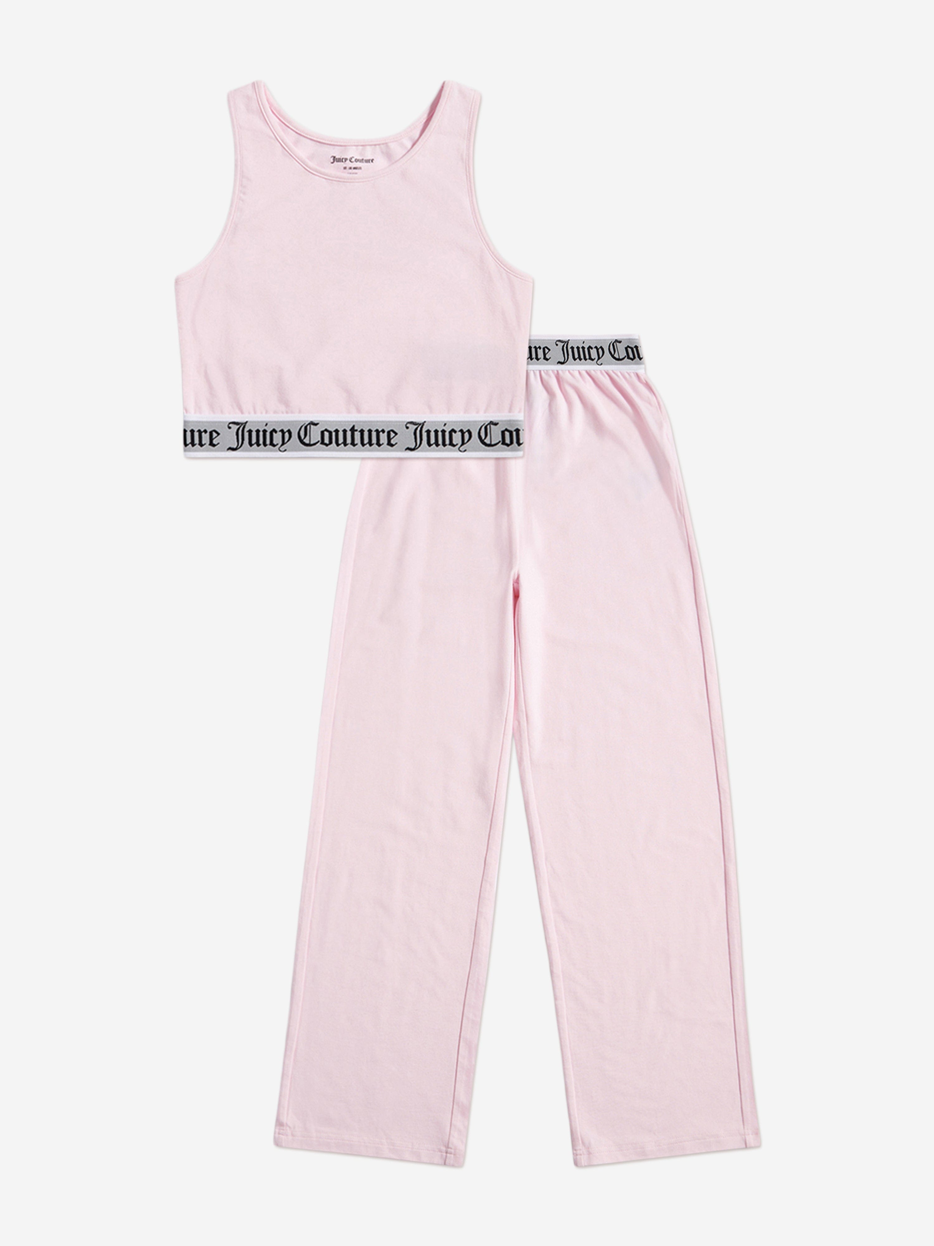 Juicy Couture Girls Crop Vest and Wide Leg Pyjama Set in Pink ...
