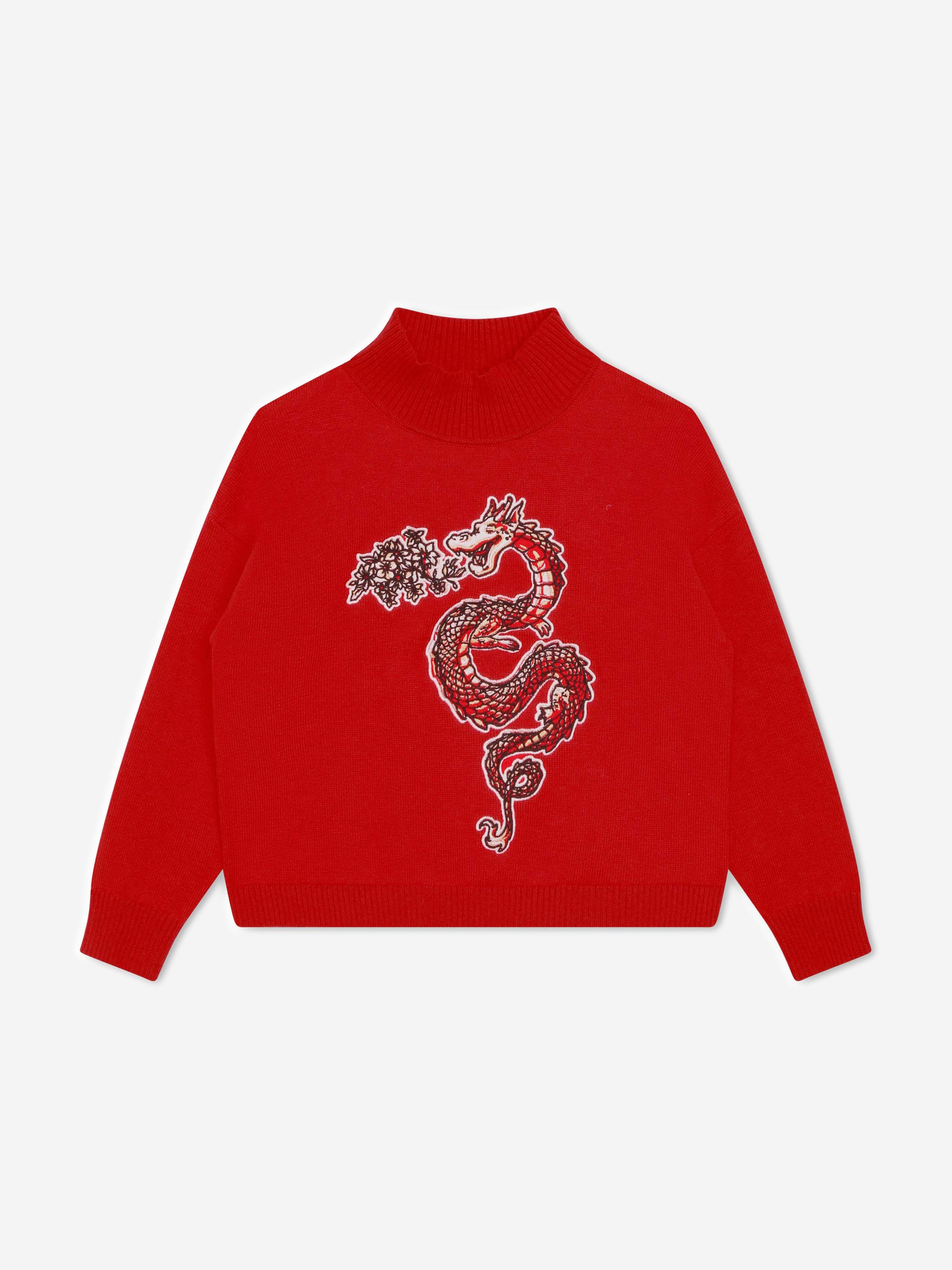 Girls Knitted Dragon Jumper in Red | Childsplay Clothing