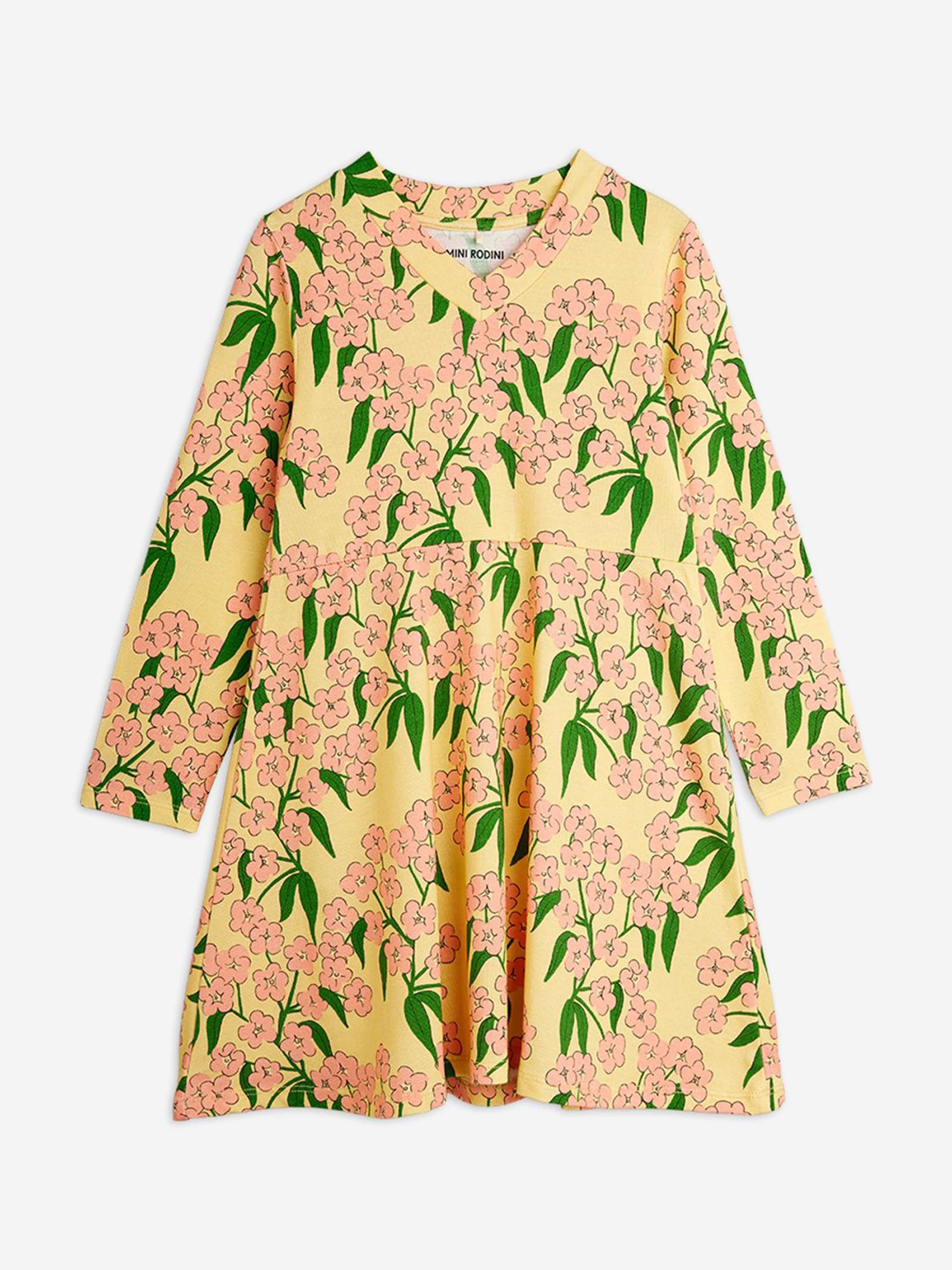 Mini Rodini Girls Alpine Flowers AOP Dress in Yellow | Childsplay Clothing