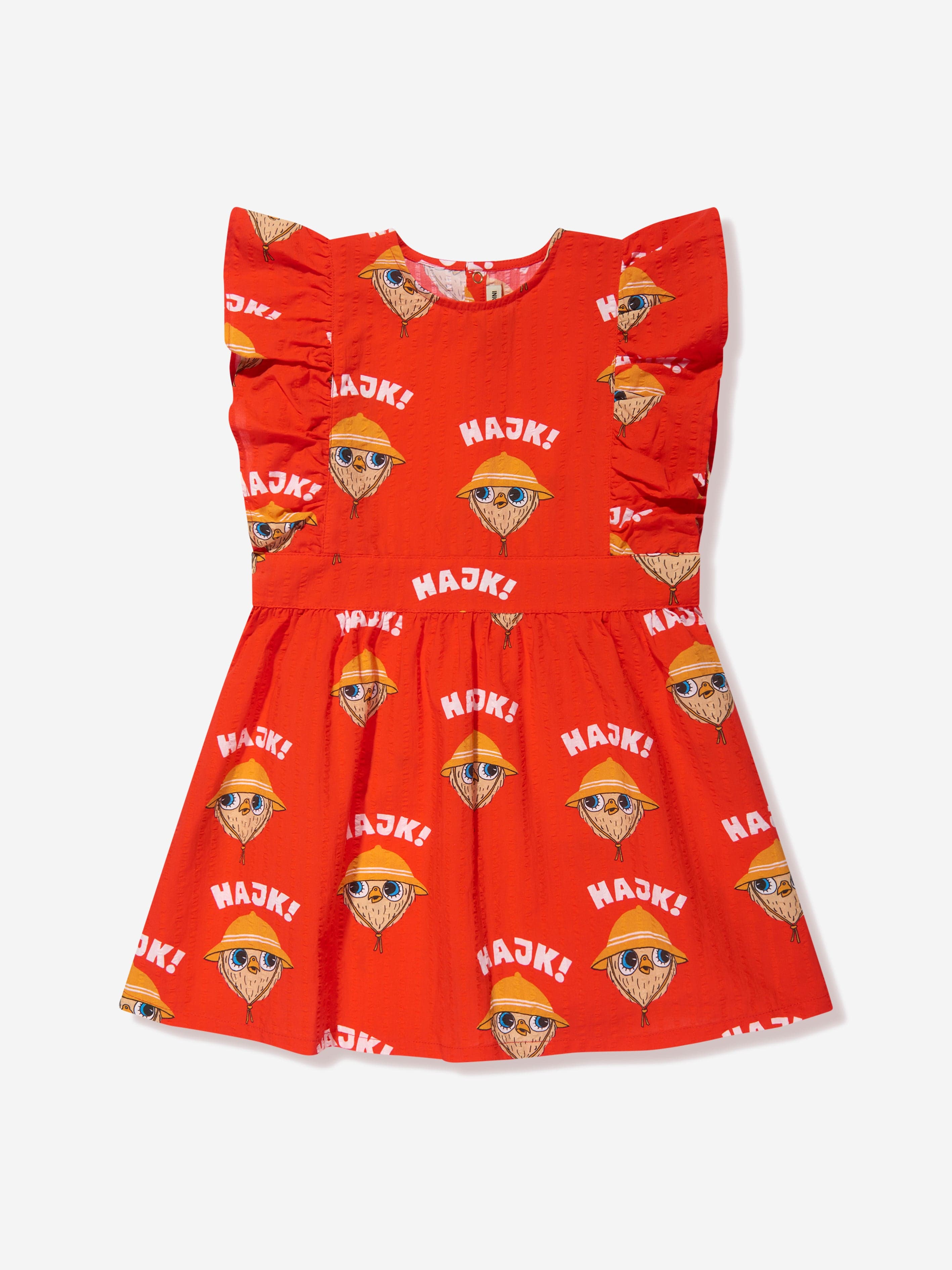 Mini Rodini Girls Hike Woven Ruffle Dress in Red | Childsplay Clothing UK