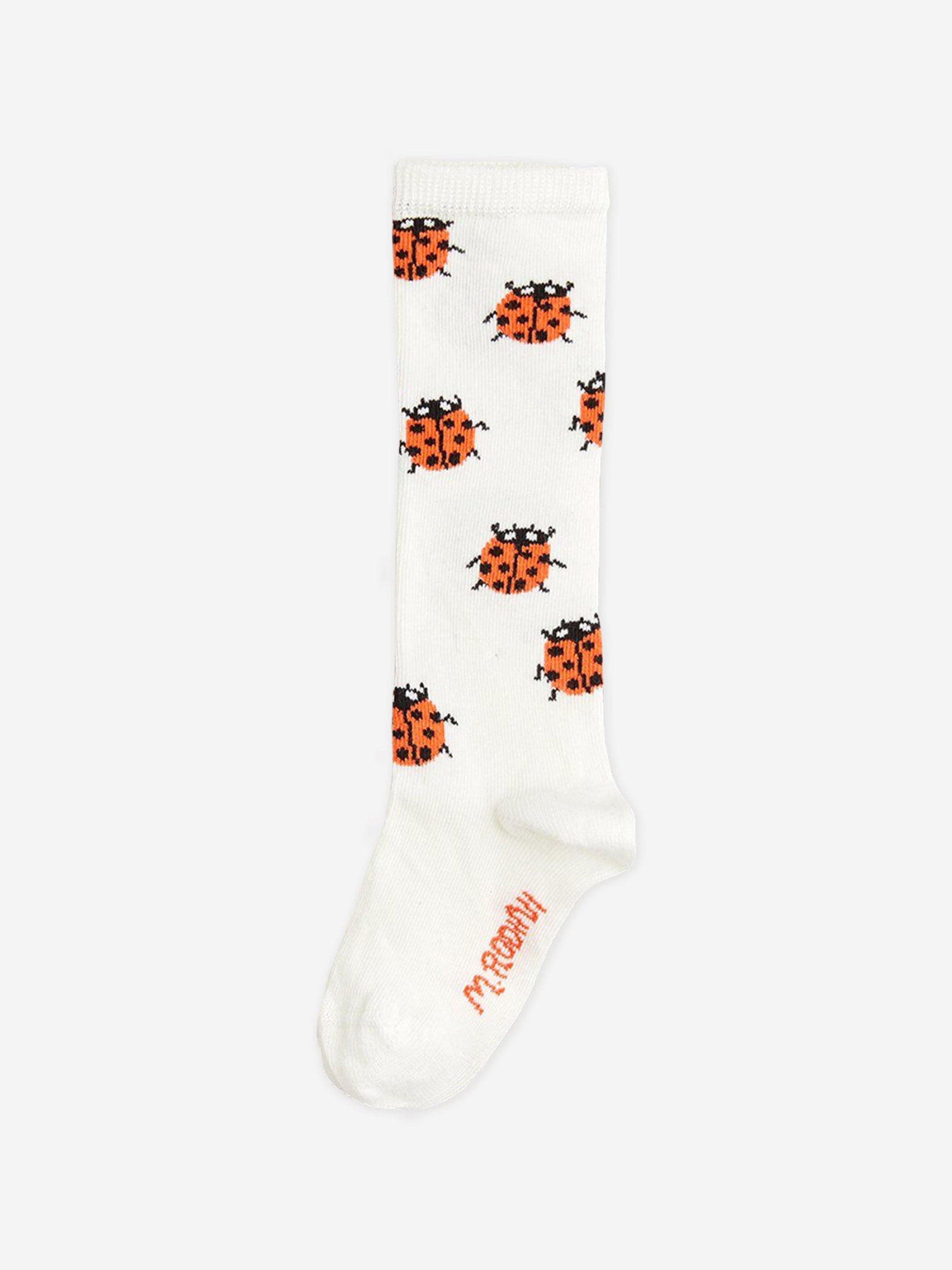 Girls Ladybugs Knee-High Socks in White | Childsplay Clothing