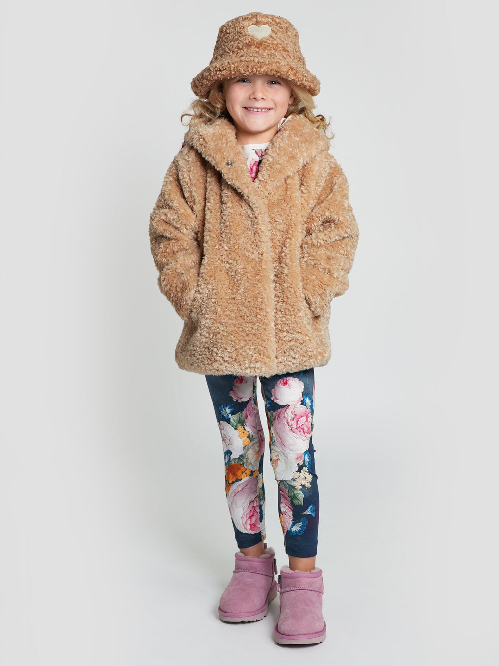 Monnalisa Girls Plush Faux Fur Jacket in Beige | Childsplay Clothing