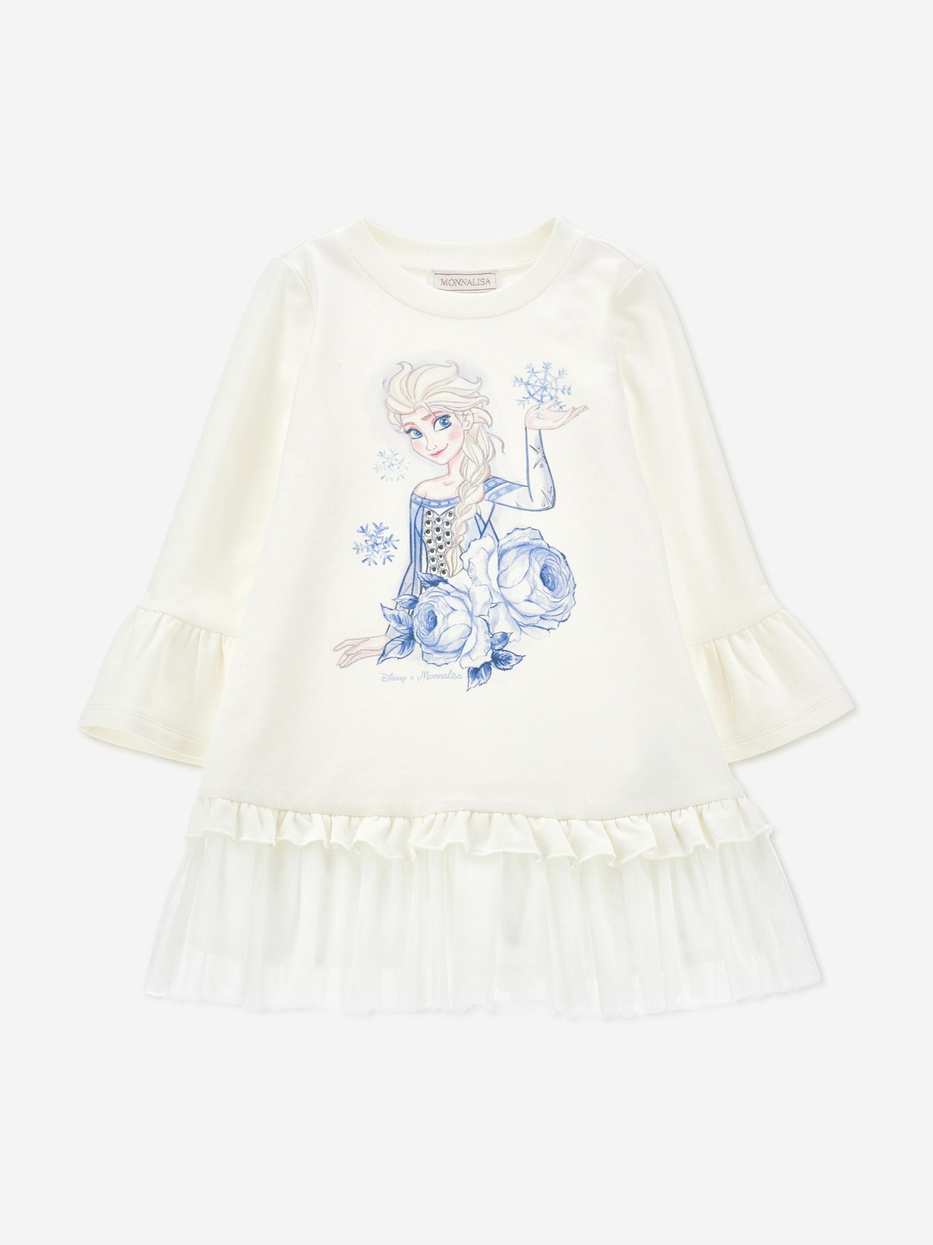 Monnalisa Girls Elsa Jersey Dress In Ivory | Childsplay Clothing