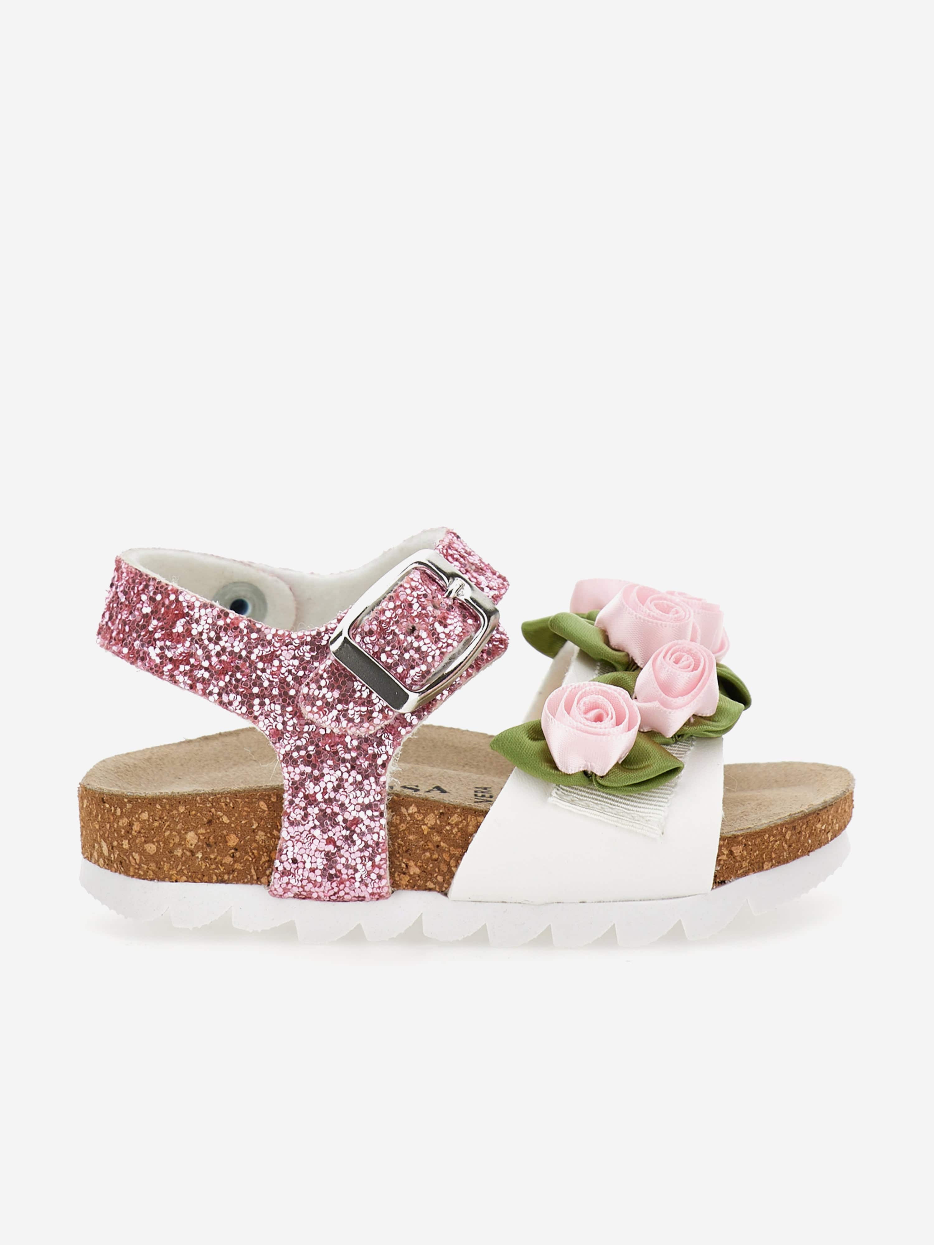 Monnalisa Girls Rose Glitter Sandals in Pink | Childsplay Clothing