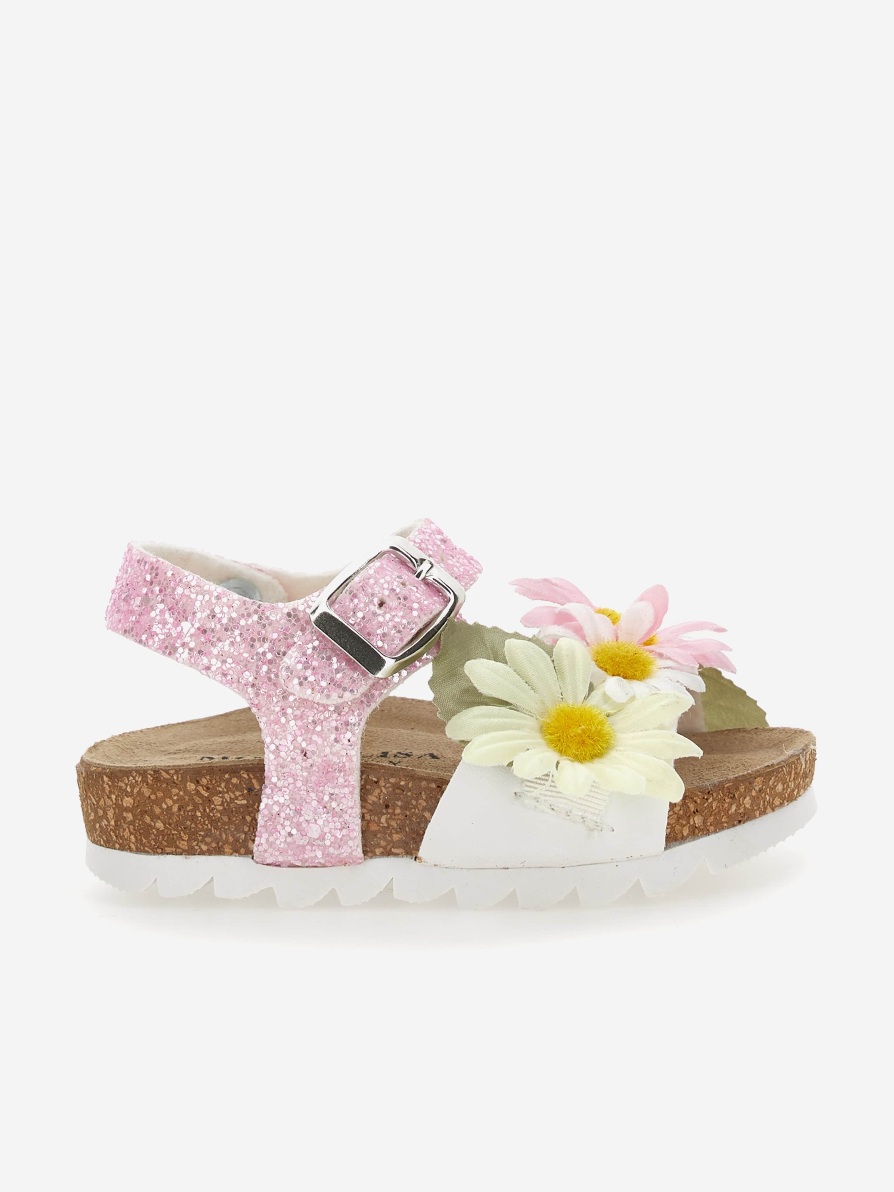 Monnalisa Girls Daisy Glitter Sandals in Pink | Childsplay Clothing