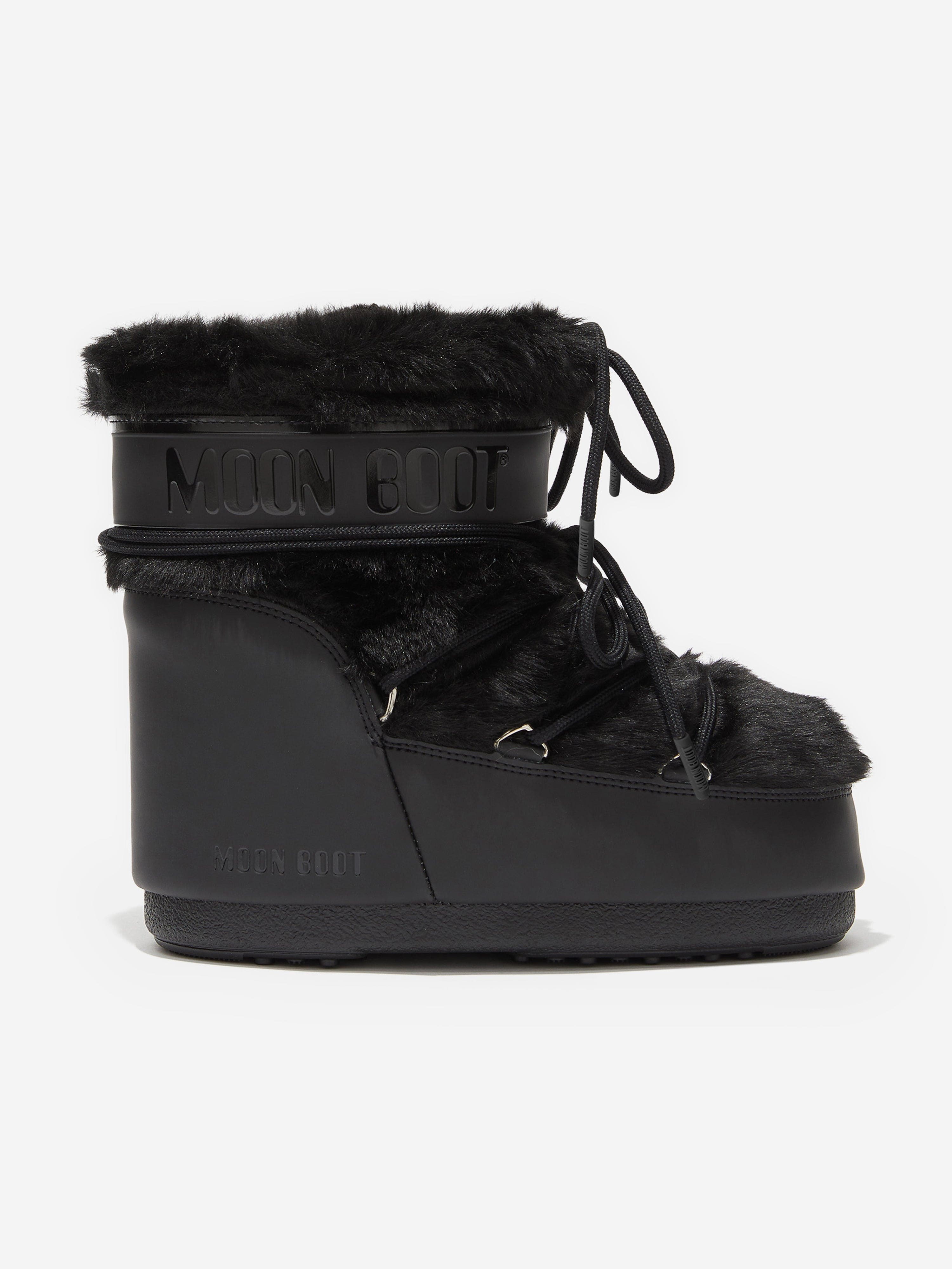 Moon Boot Kids Icon Low Faux Fur Boots in Black | Childsplay Clothing