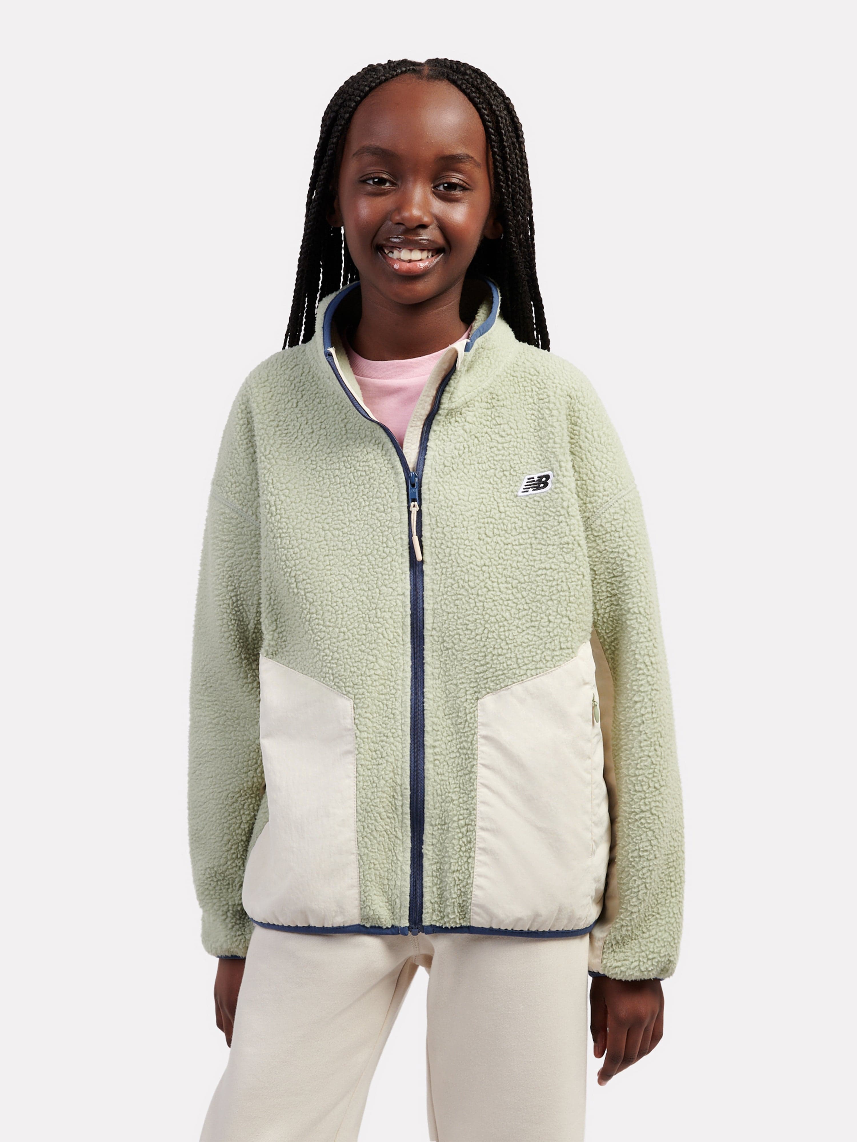 New Balance Girls Premium Borg Fleece Jacket in Green | Childsplay Clothing