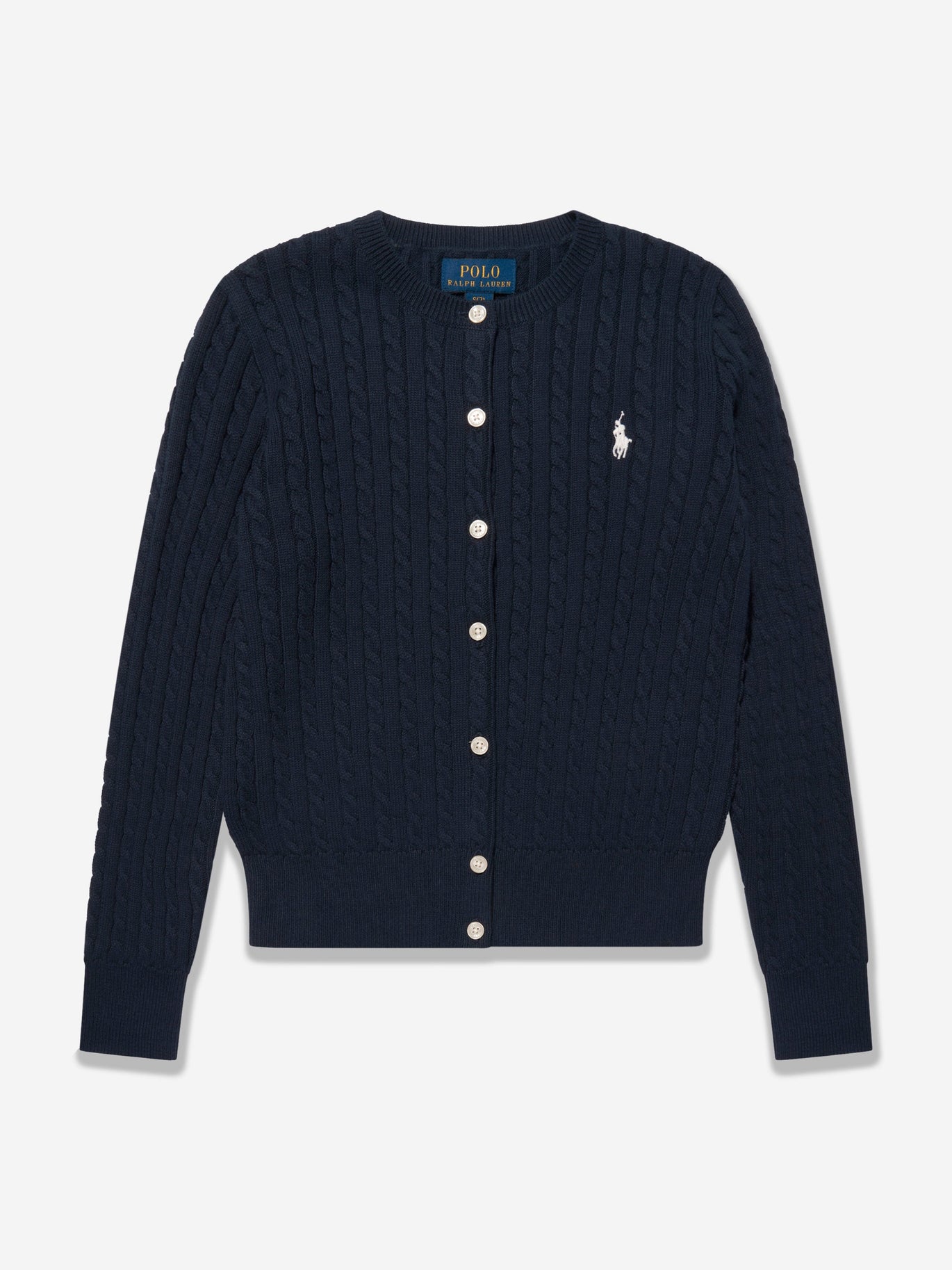 Ralph Lauren Girls Mini Cable Knit Cardigan in Navy | Childsplay Clothing