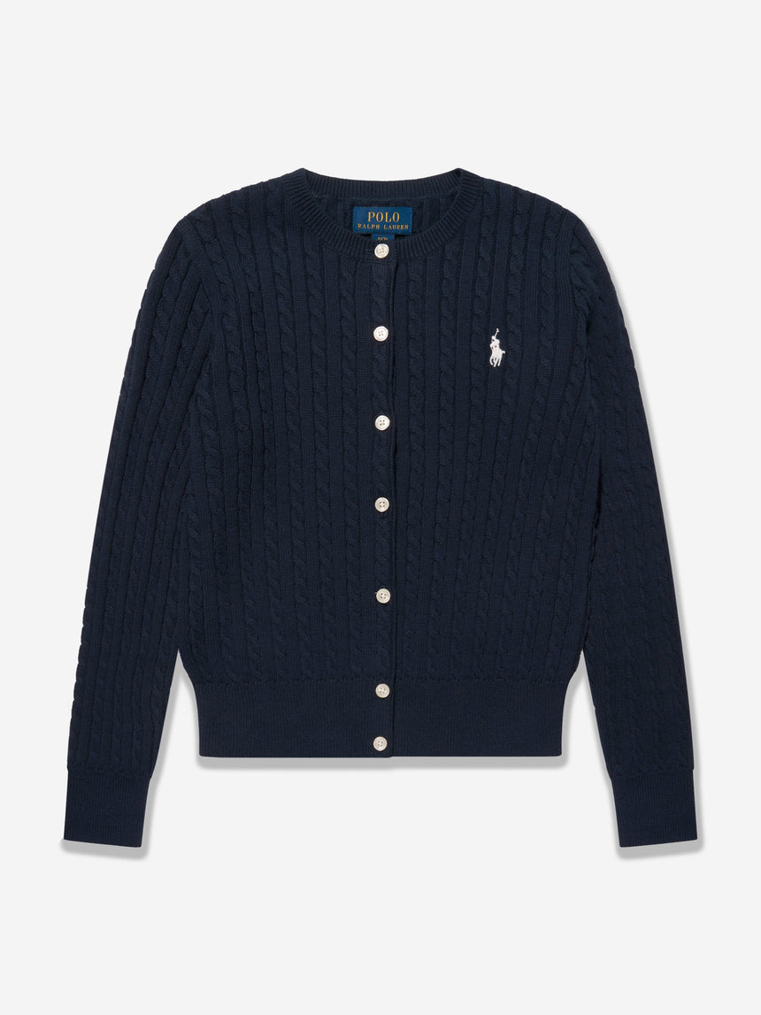 Girls Cable Knit Cardigan in Navy | Childsplay Clothing