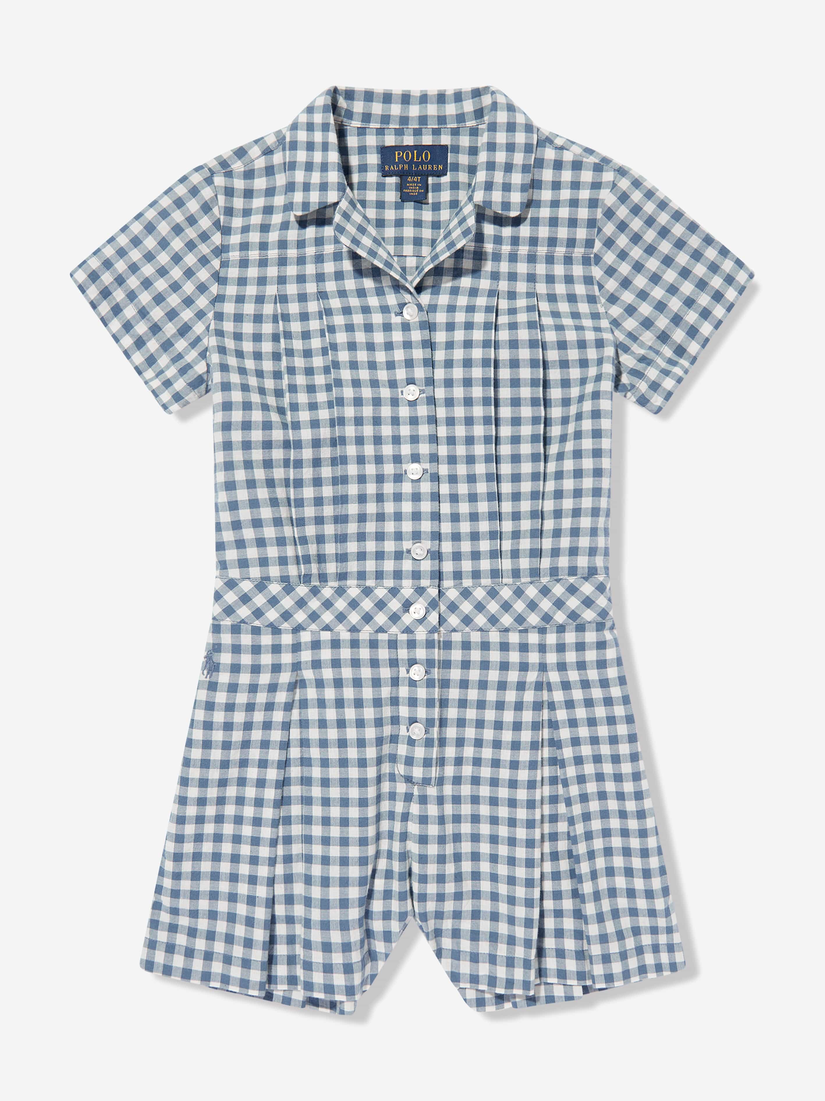 Ralph Lauren Girls Gingham Playsuit in Blue | Childsplay Clothing
