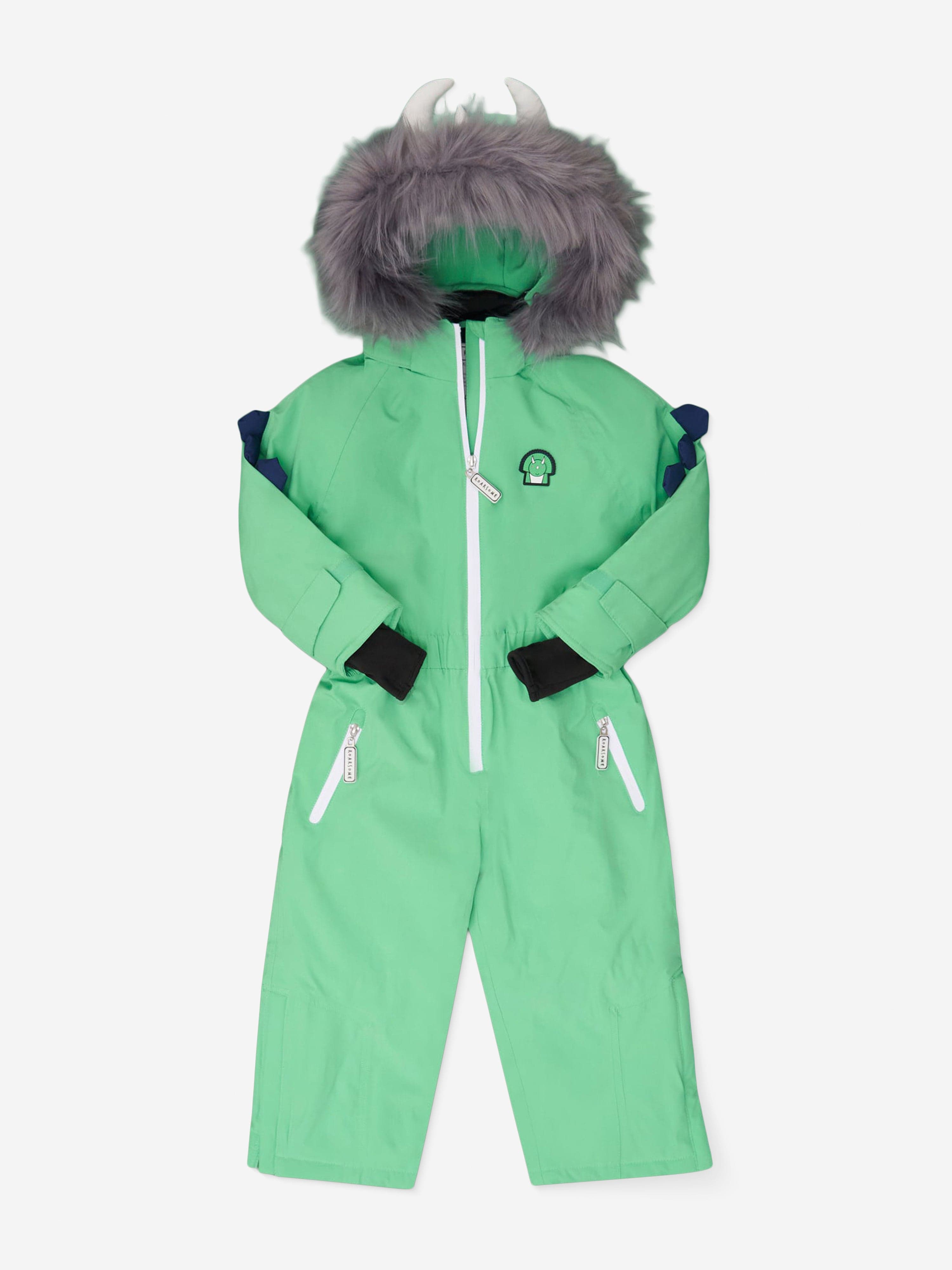 Roarsome Kids Spike The Dinosaur Ski Suit in Green | Childsplay Clothing UK