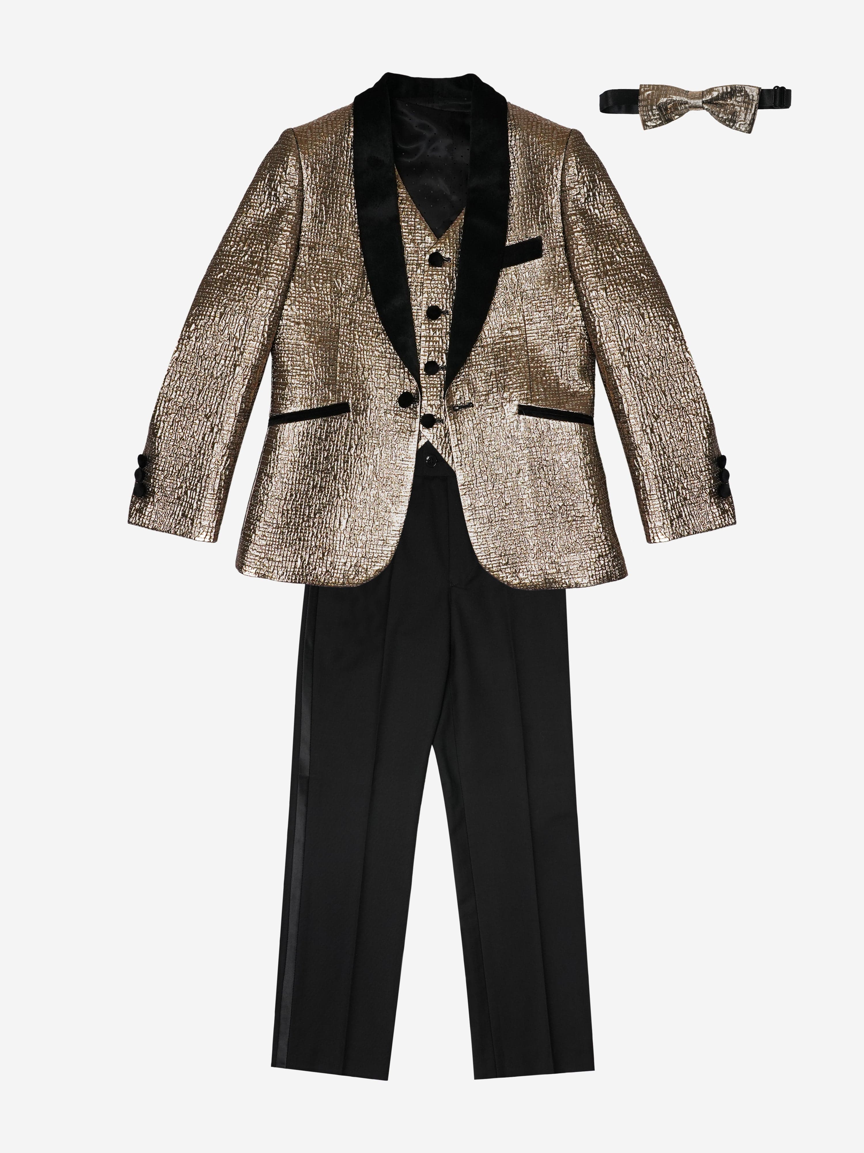 Romano Boys Velvet Shawl Collar 4 Piece Suit in Gold | Childsplay Clothing