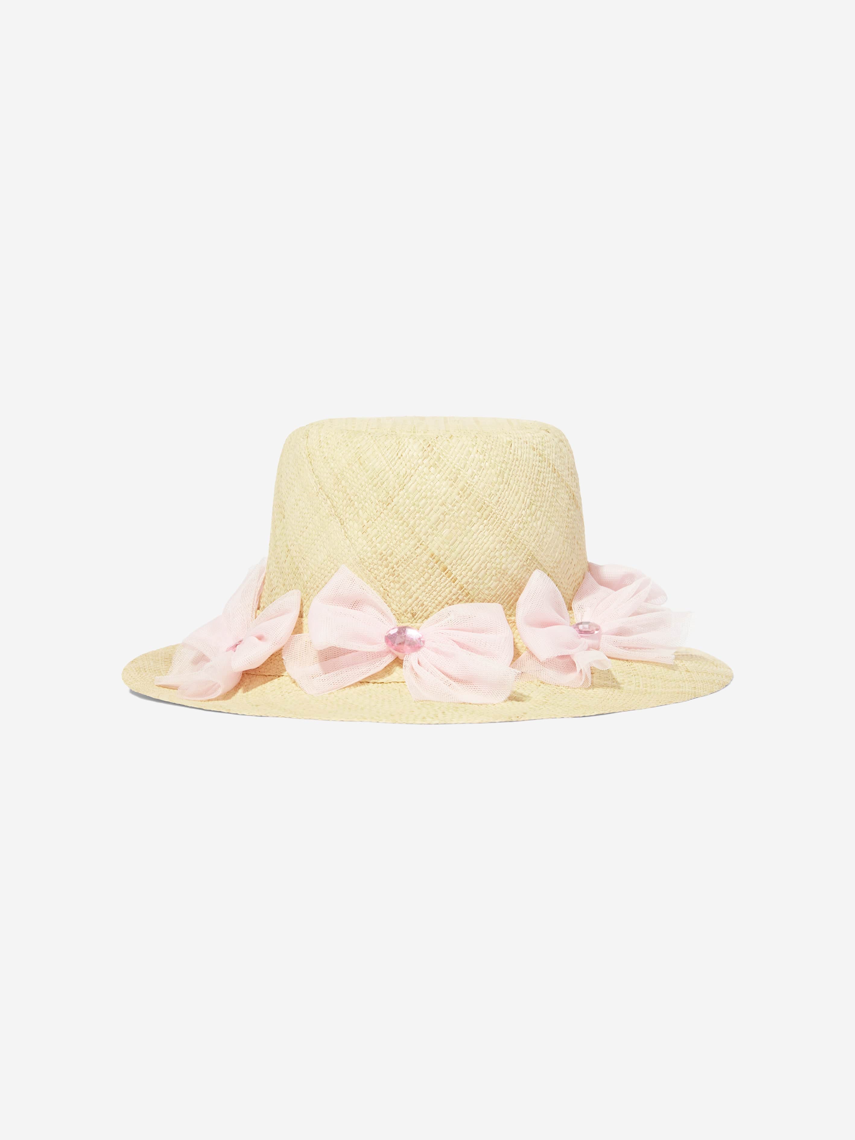 Selini Action Girls Tulle Bows Straw Hat in Beige | Childsplay Clothing