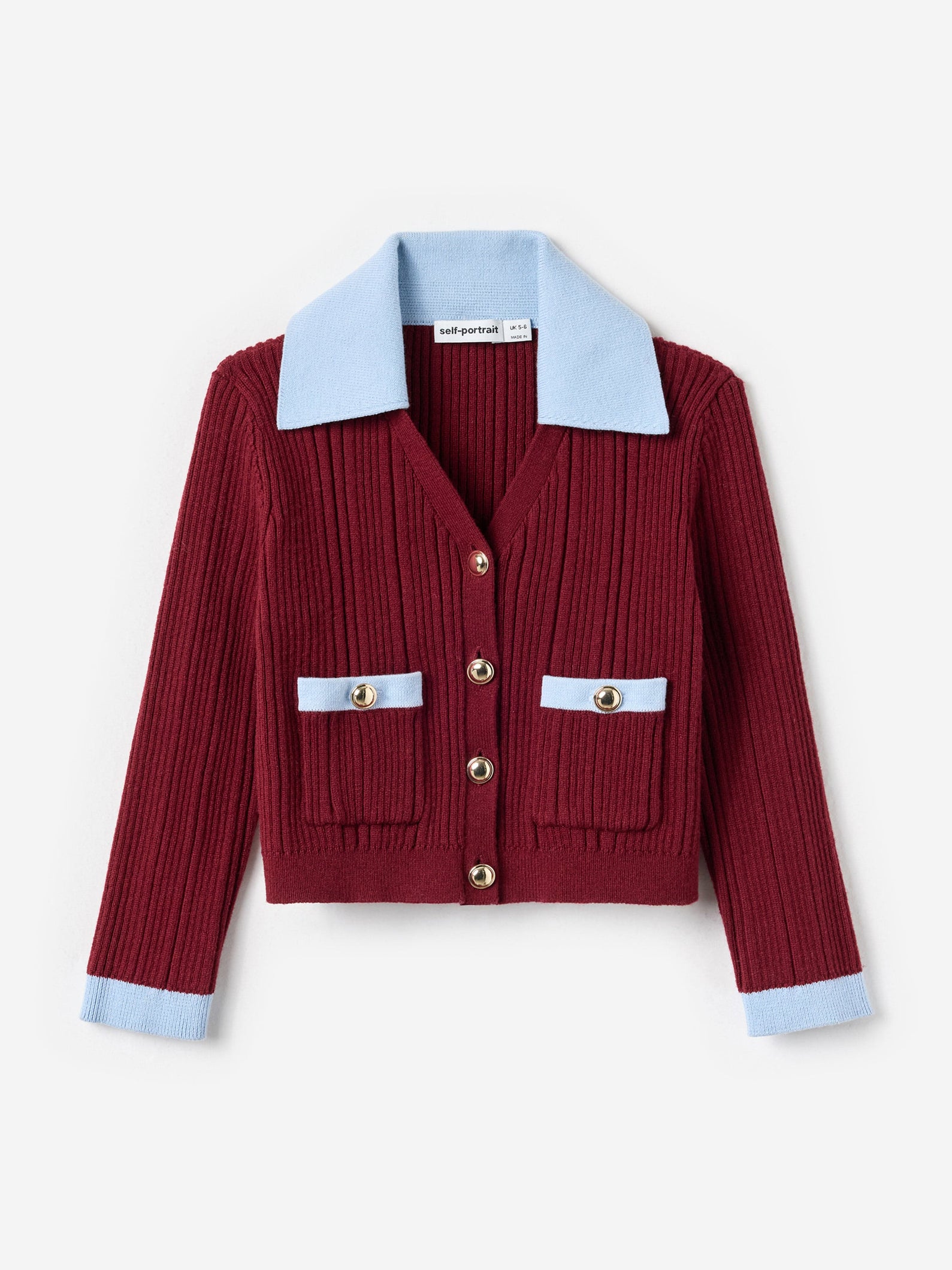 Self Portrait Girls Ribbed Knit Cardigan in Red | Childsplay Clothing