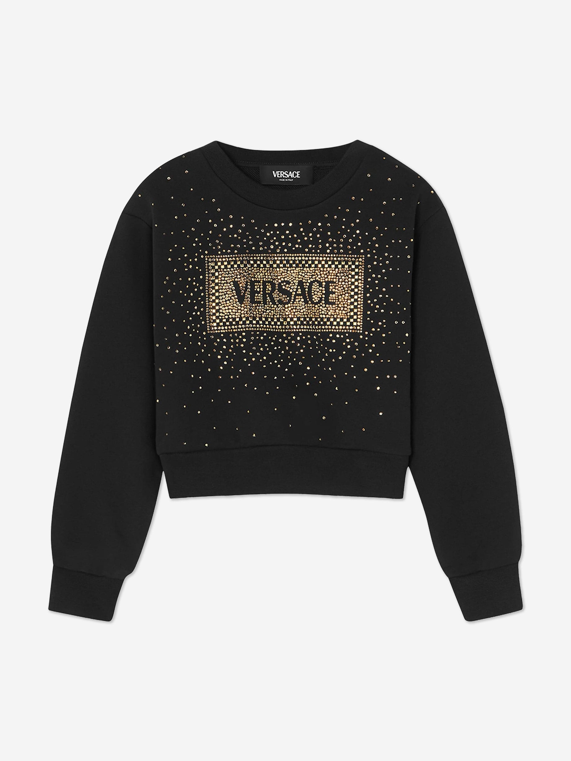 Versace Girls Diamante Logo Sweatshirt in Black | Childsplay Clothing