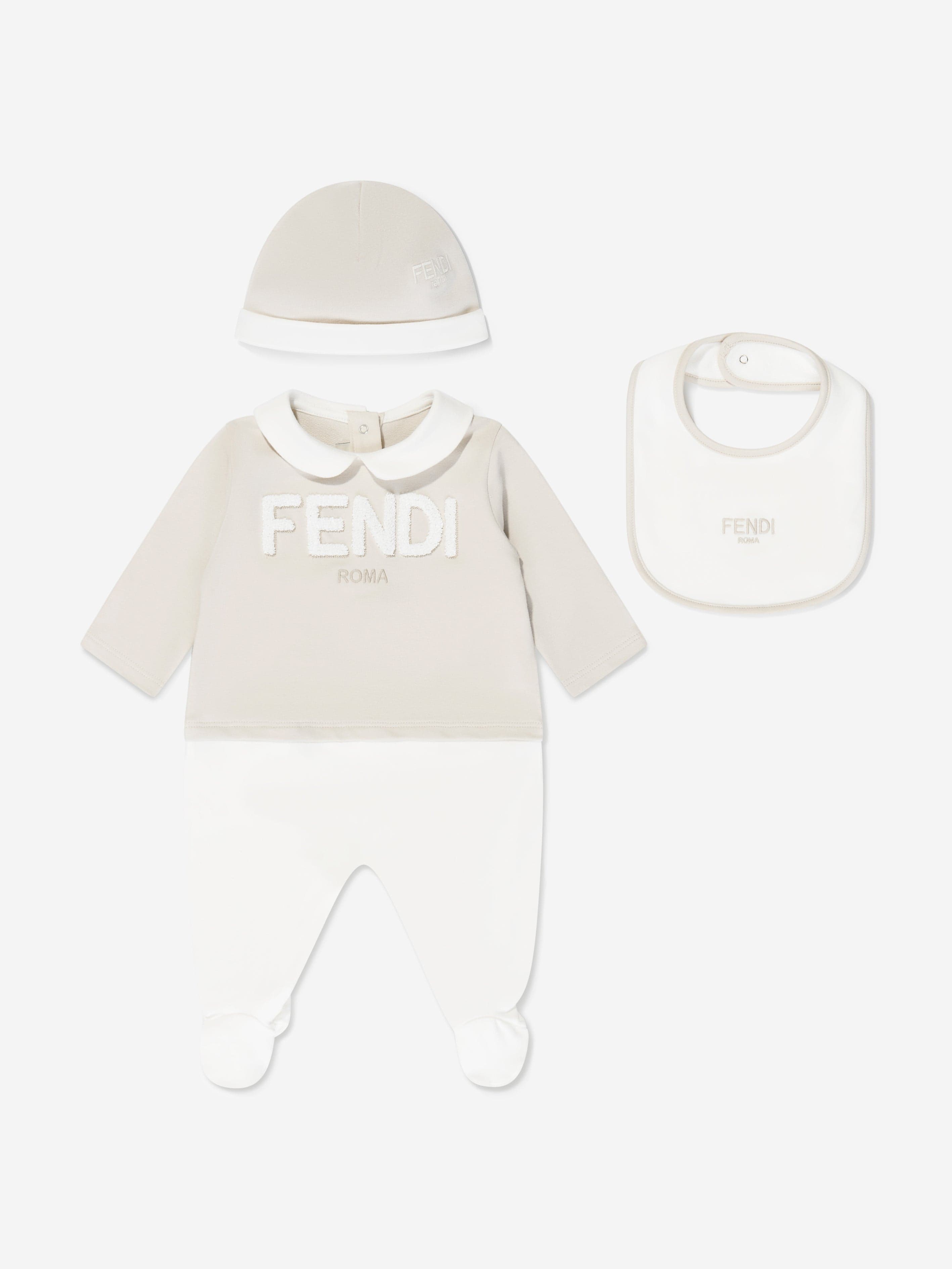 Fendi Kids - Baby Logo Babygrow Gift Set (3 Piece) in Beige ...