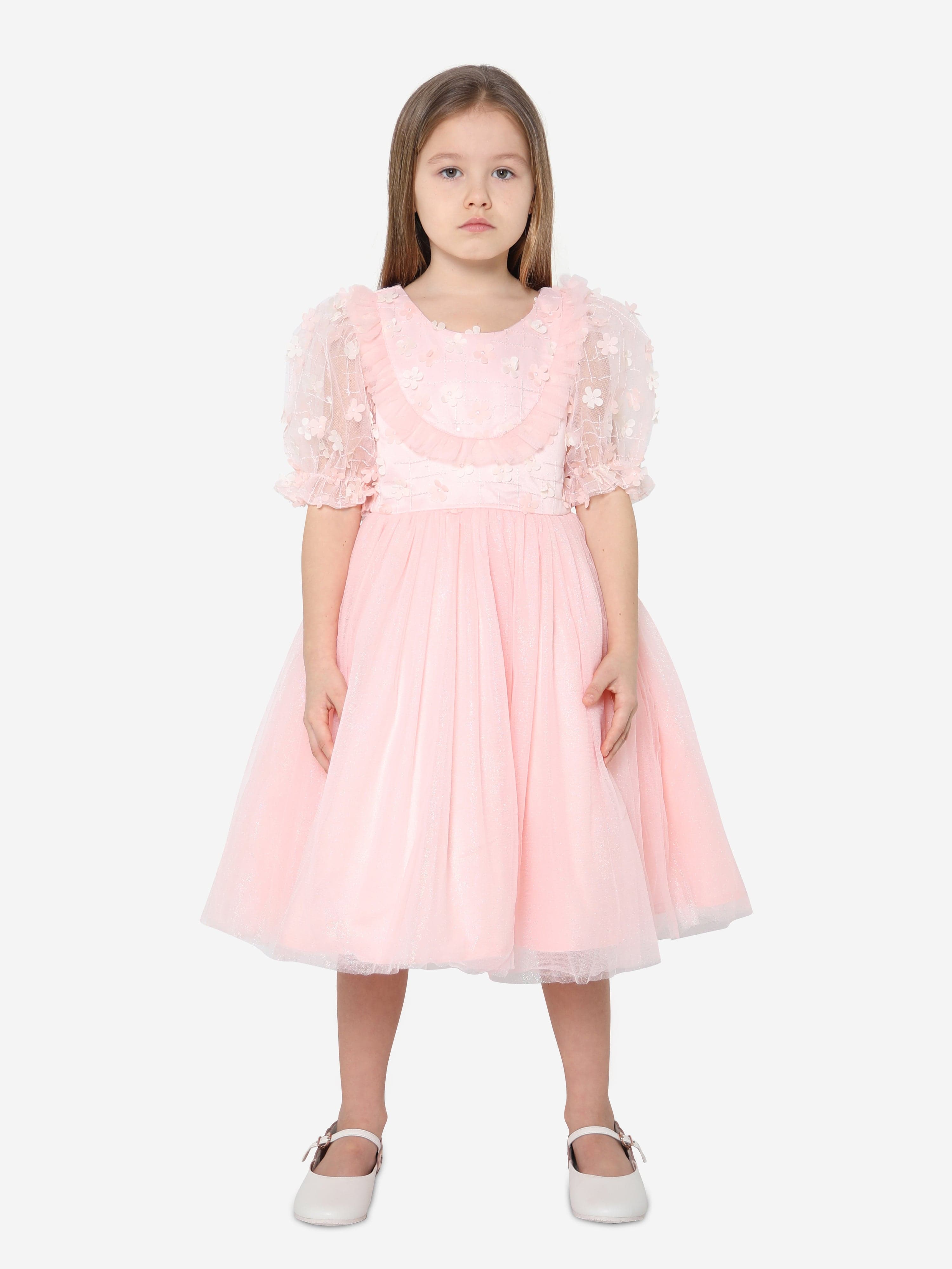 iAMe - Girls Short Sleeve Embroidered Dress in Pink | Childsplay Clothing