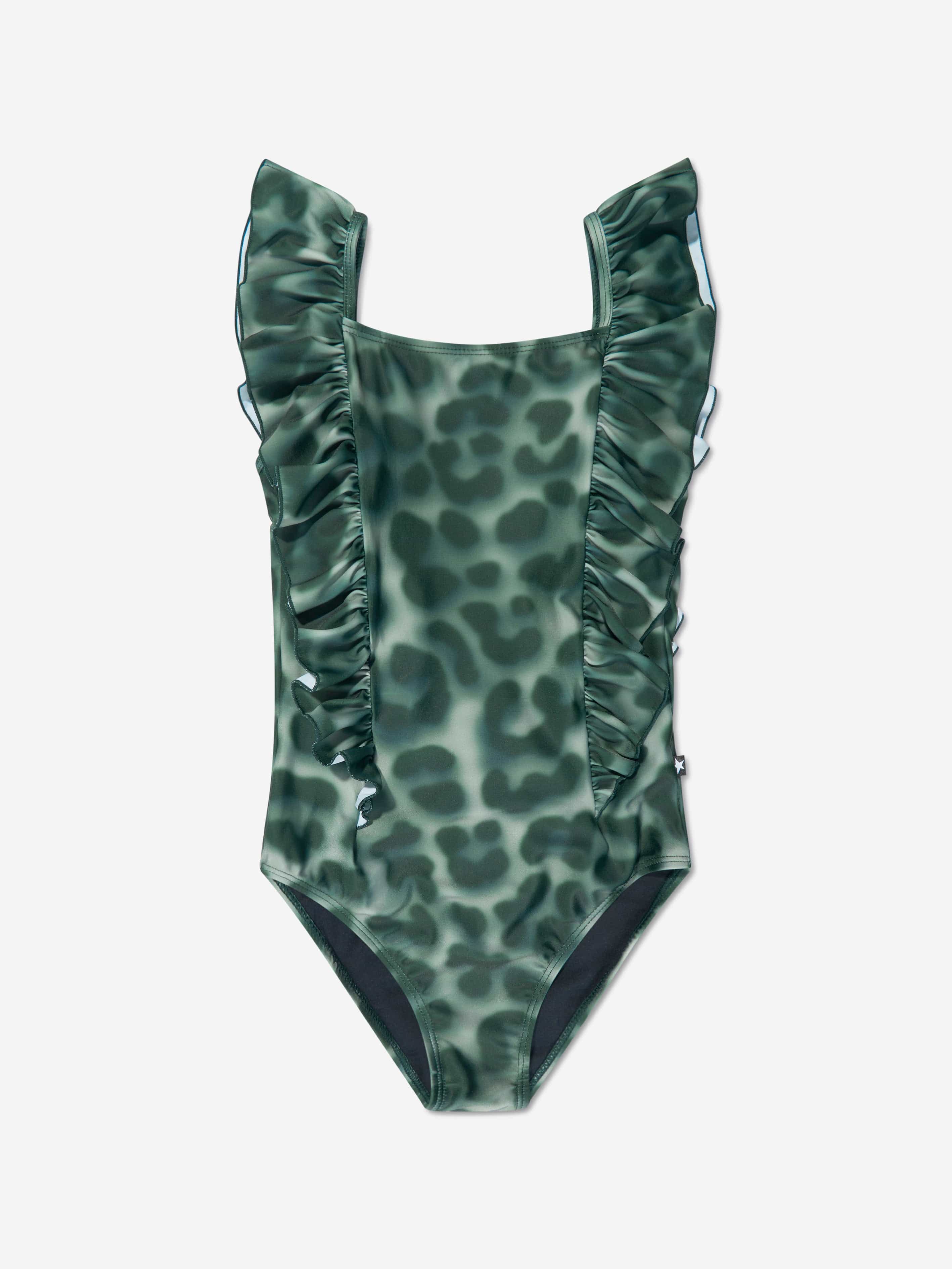 Molo Girls Leopard Print Nathalie Swimsuit In Green | Childsplay Clothing