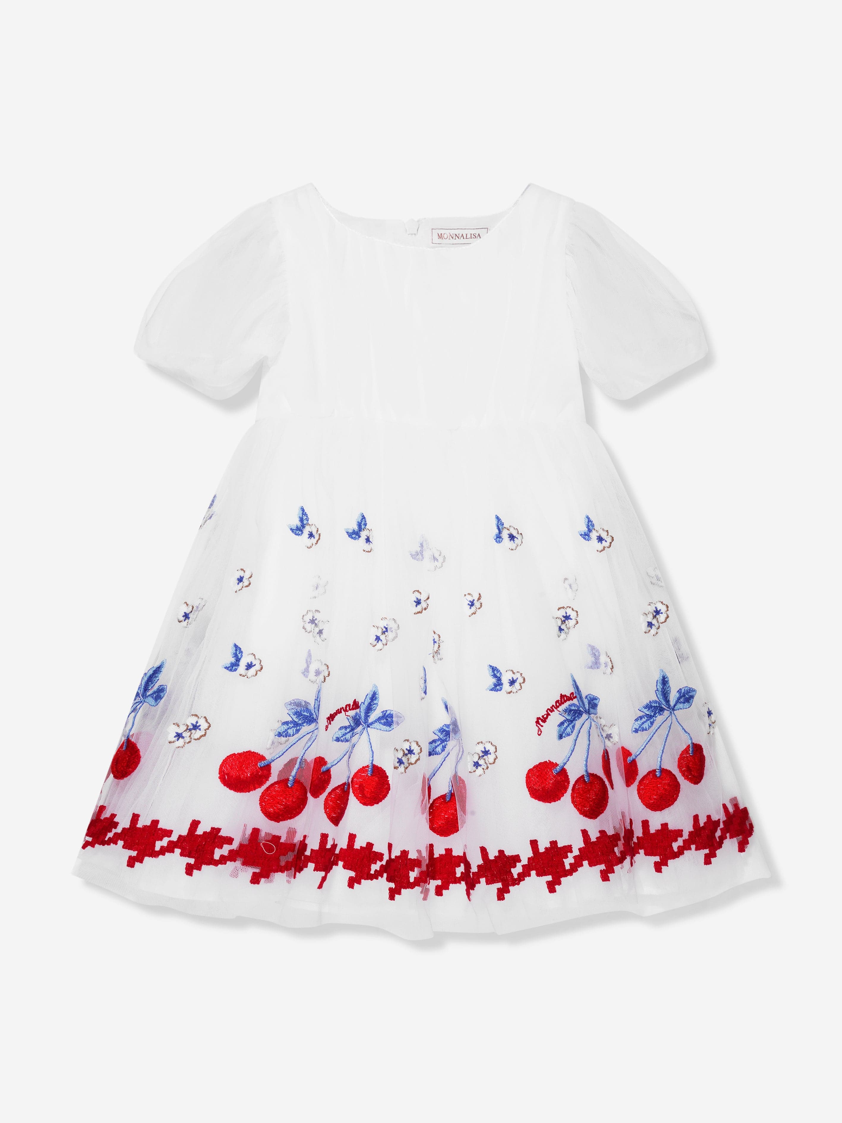 Monnalisa - Girls Embroidered Cherry Tulle Dress In White | Childsplay ...