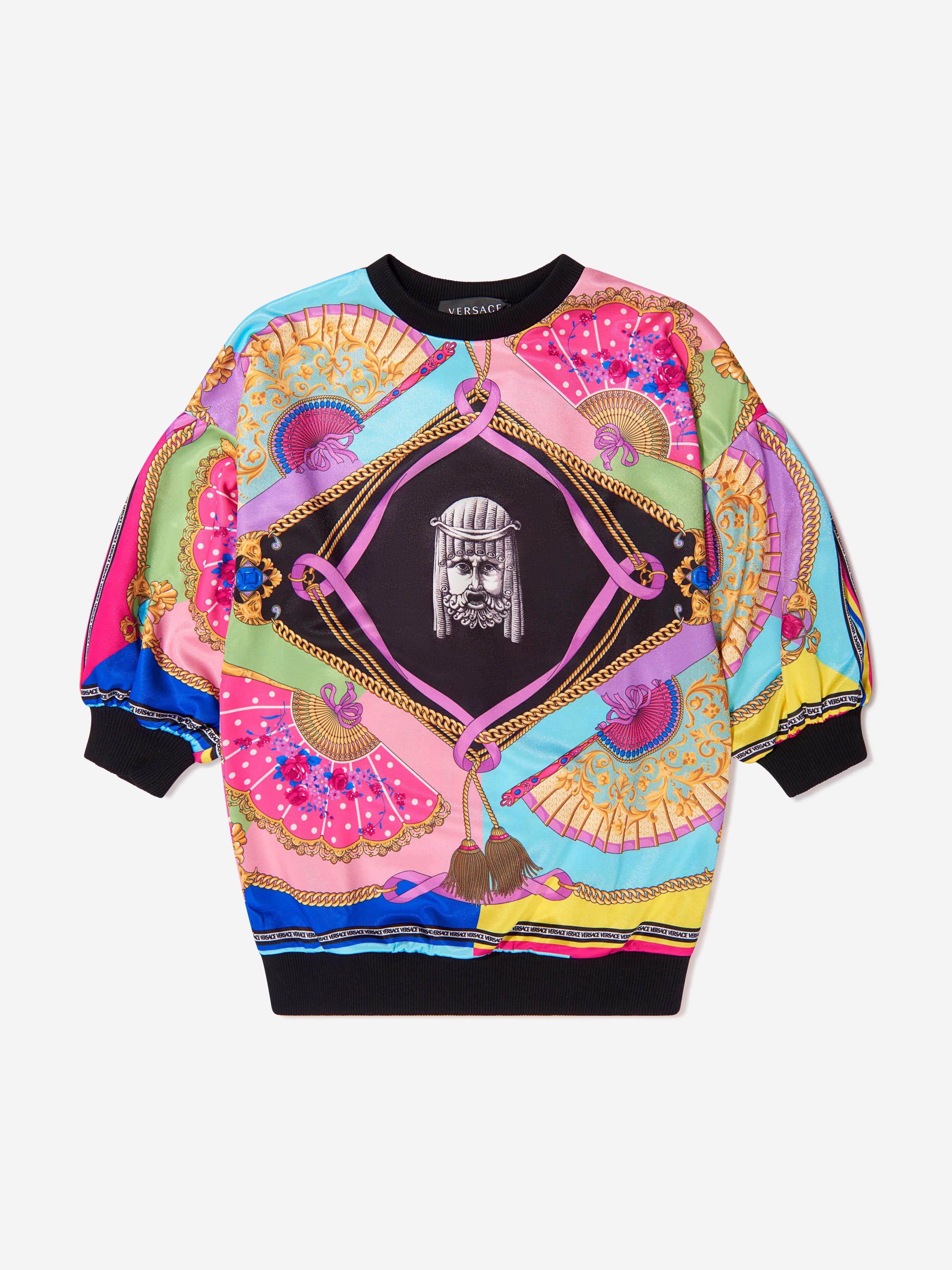 Versace - Girls Fan Print Balloon Sleeve Dress | Childsplay Clothing